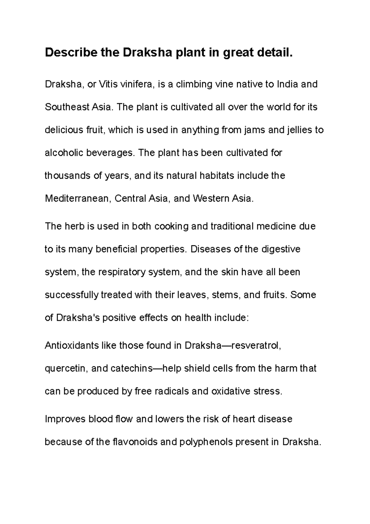 Describe the Draksha plant in great detail - Draksha, or Vitis vinifera ...