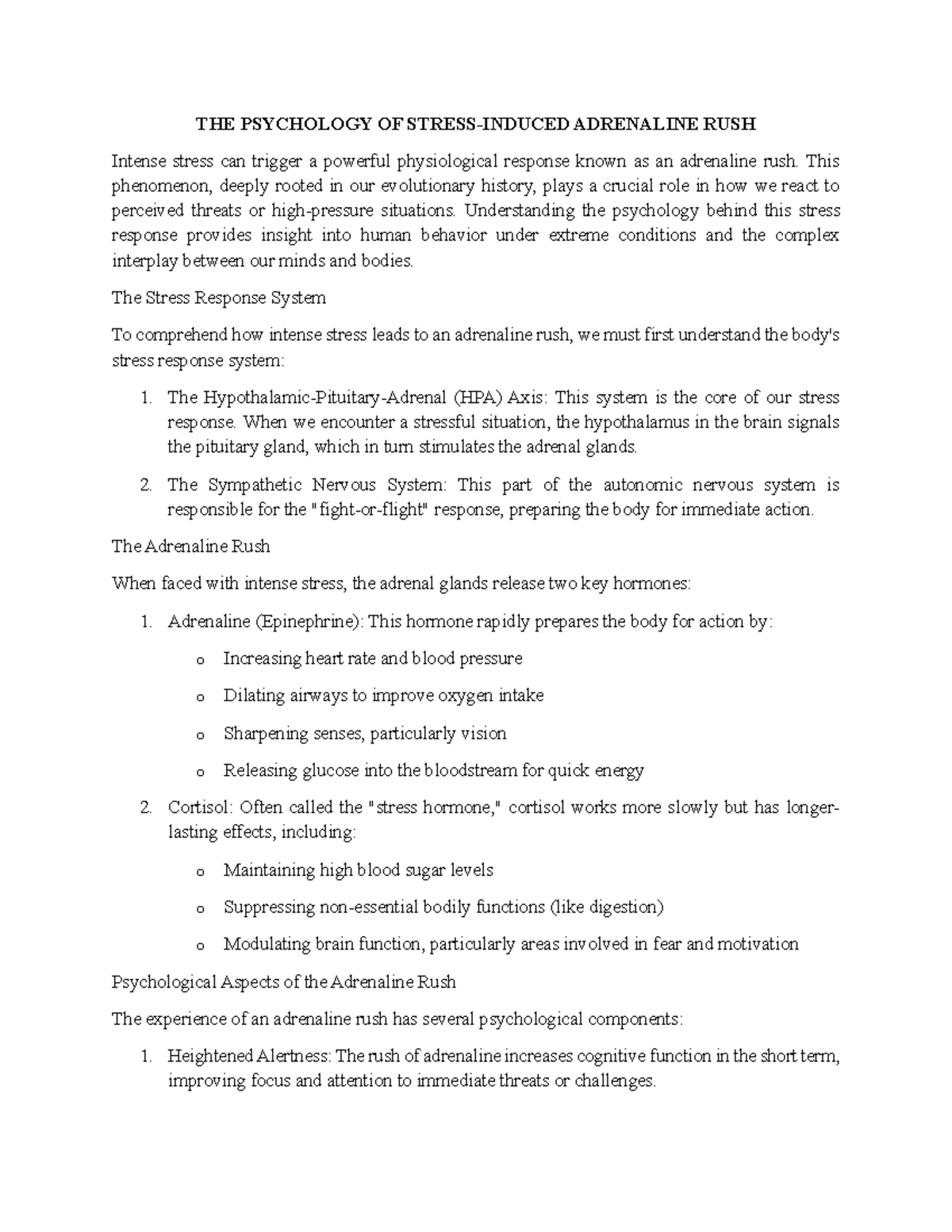 THE Psychology OF Stress - THE PSYCHOLOGY OF STRESS-INDUCED ADRENALINE ...