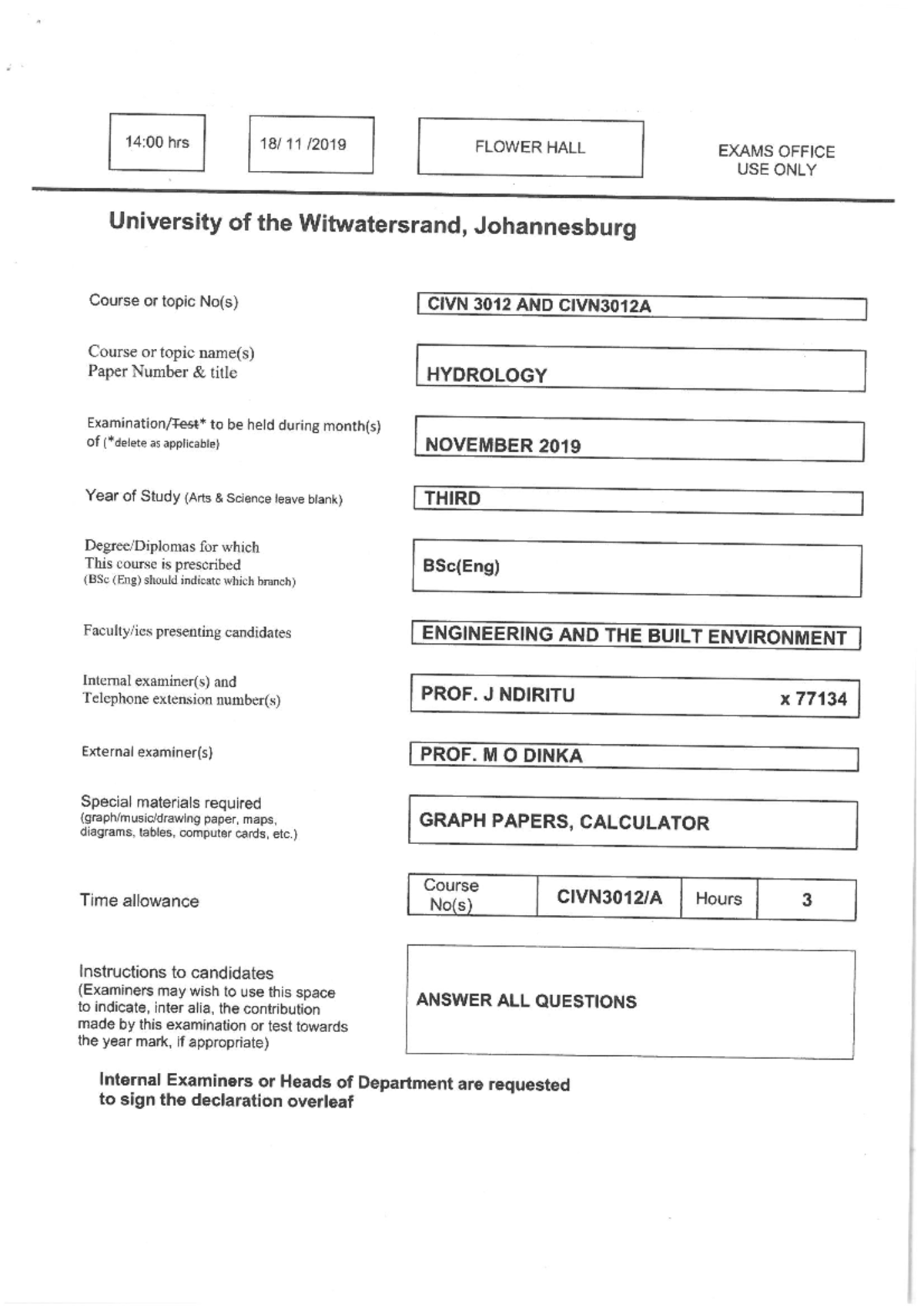 CIVN3012-2019 - past question paper - CIVN3012 - Studocu