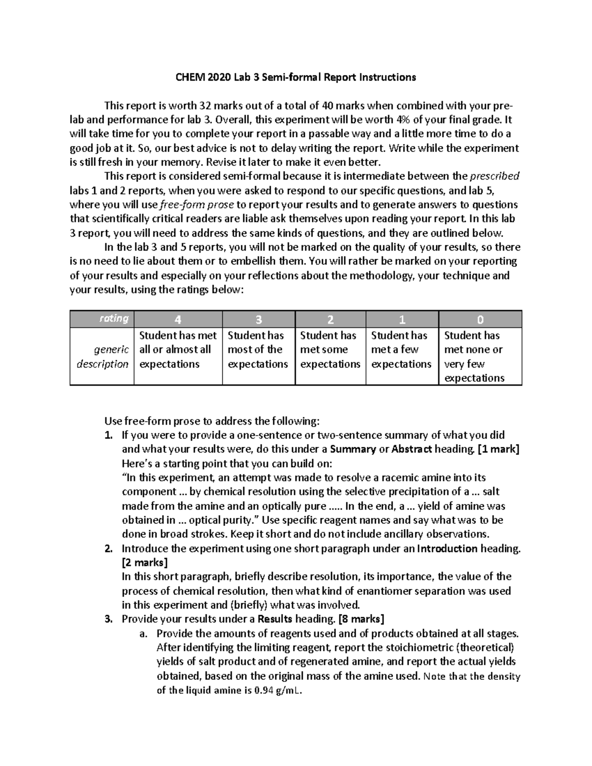 Lab 3 report instructions - CHEM 2020 Lab 3 Semi‐formal Report ...