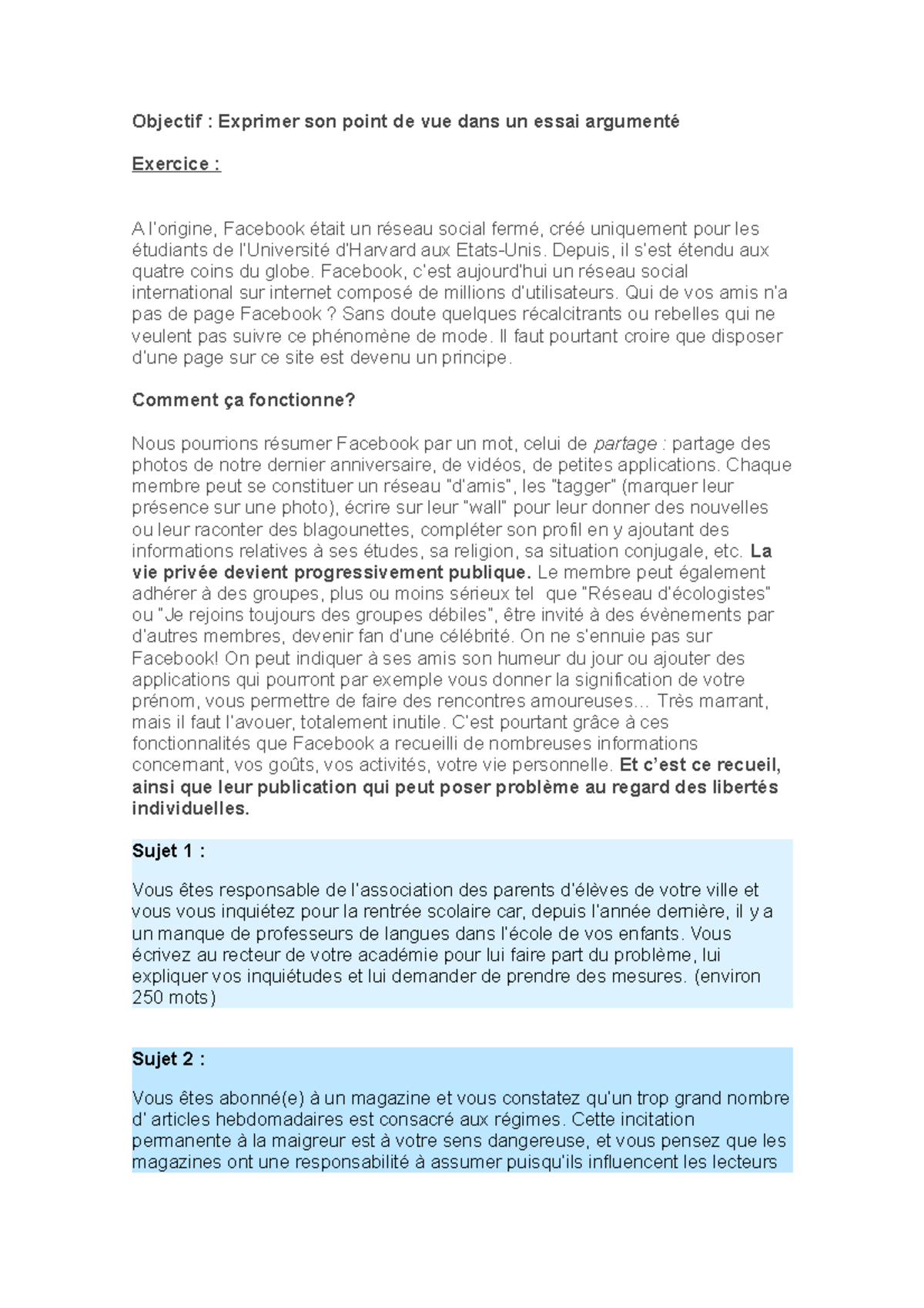 Expression ecrite - SABER REDACTAR - Objectif : Exprimer son point de ...