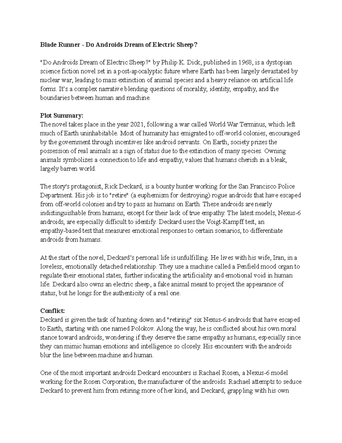 COLI 210 Blade Runner - Do Androids Dream of Electric Sheep - Blade ...