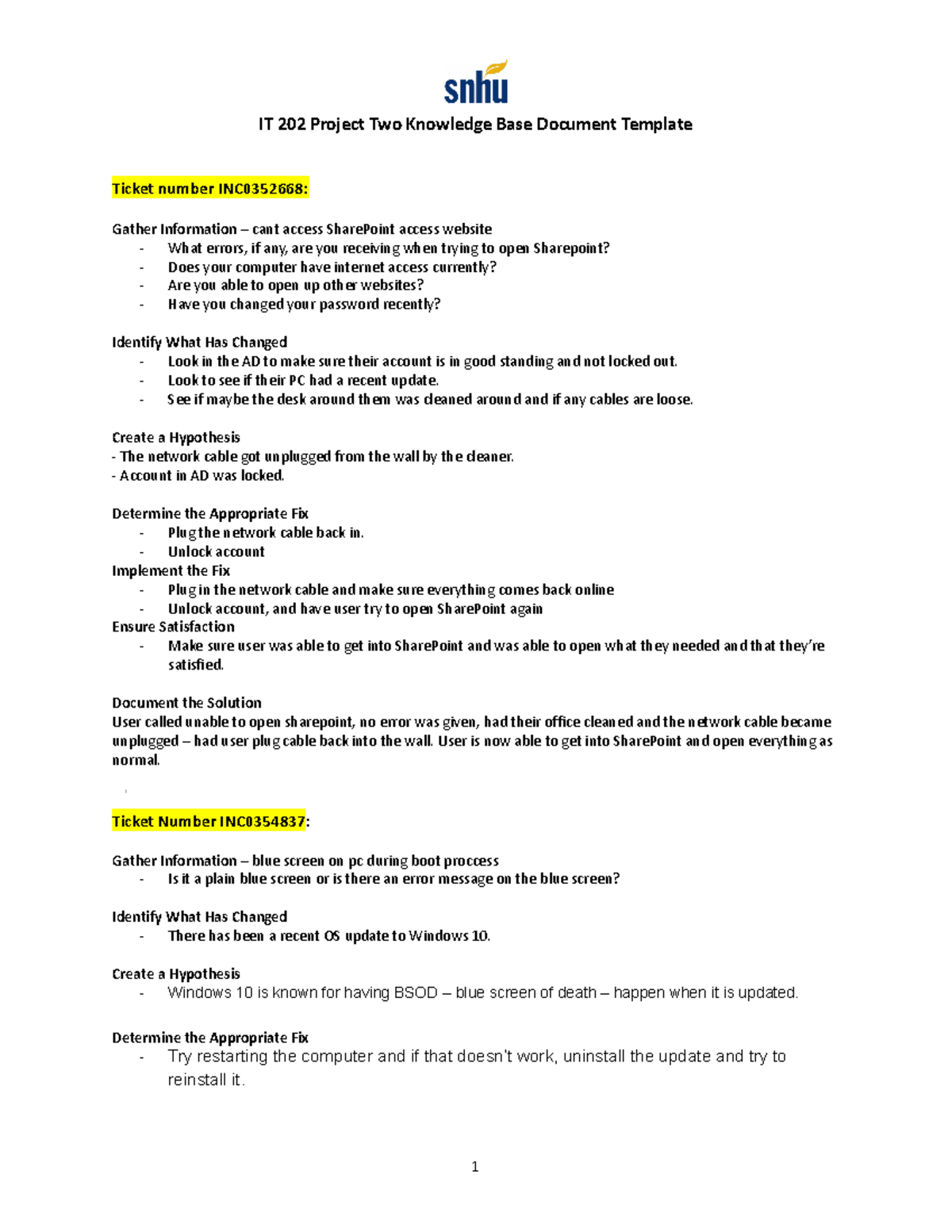 IT 202 Project Two Milestone - IT 202 Project Two Knowledge Base ...