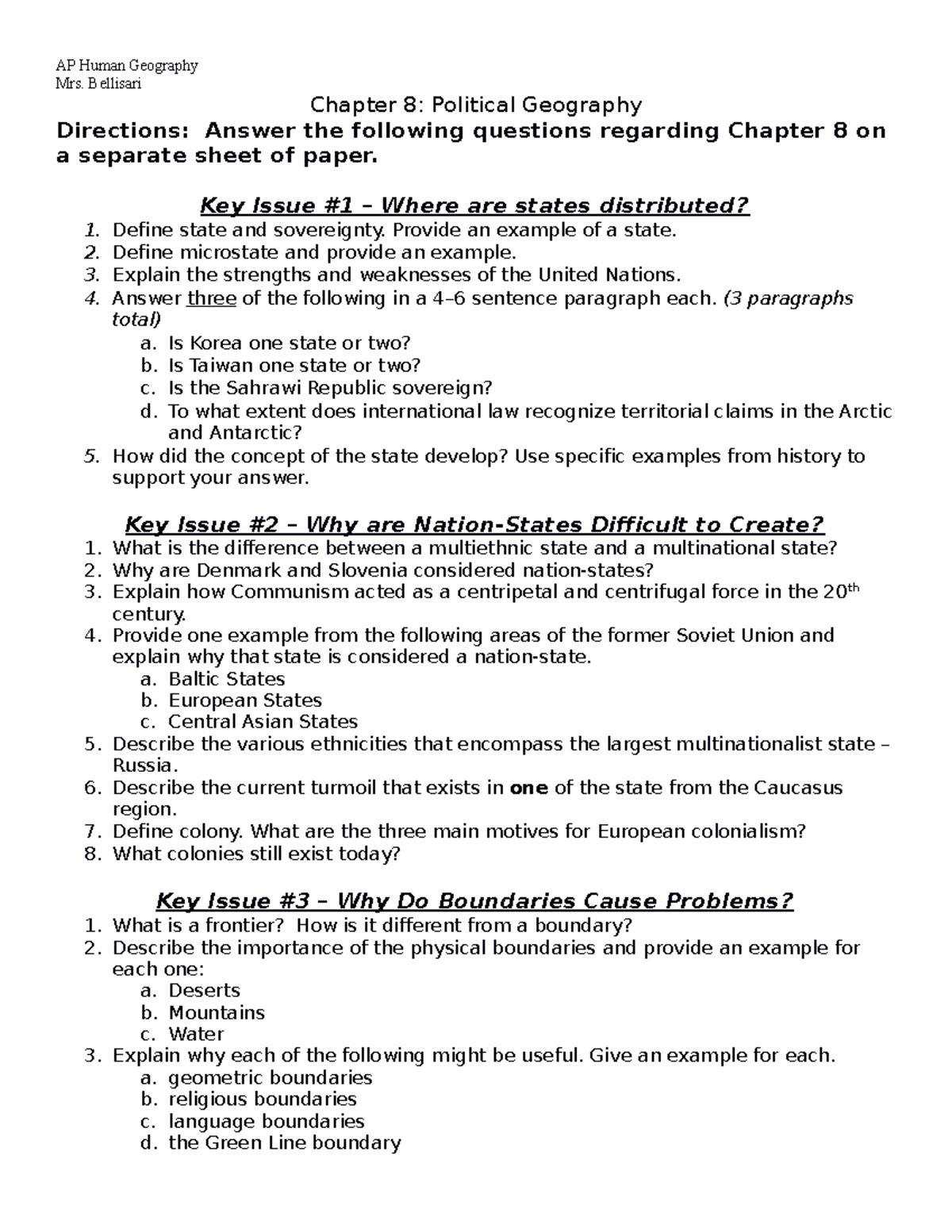 Chapter 8 homework guide - AP Human Geography Mrs. Bellisari Chapter 8 ...