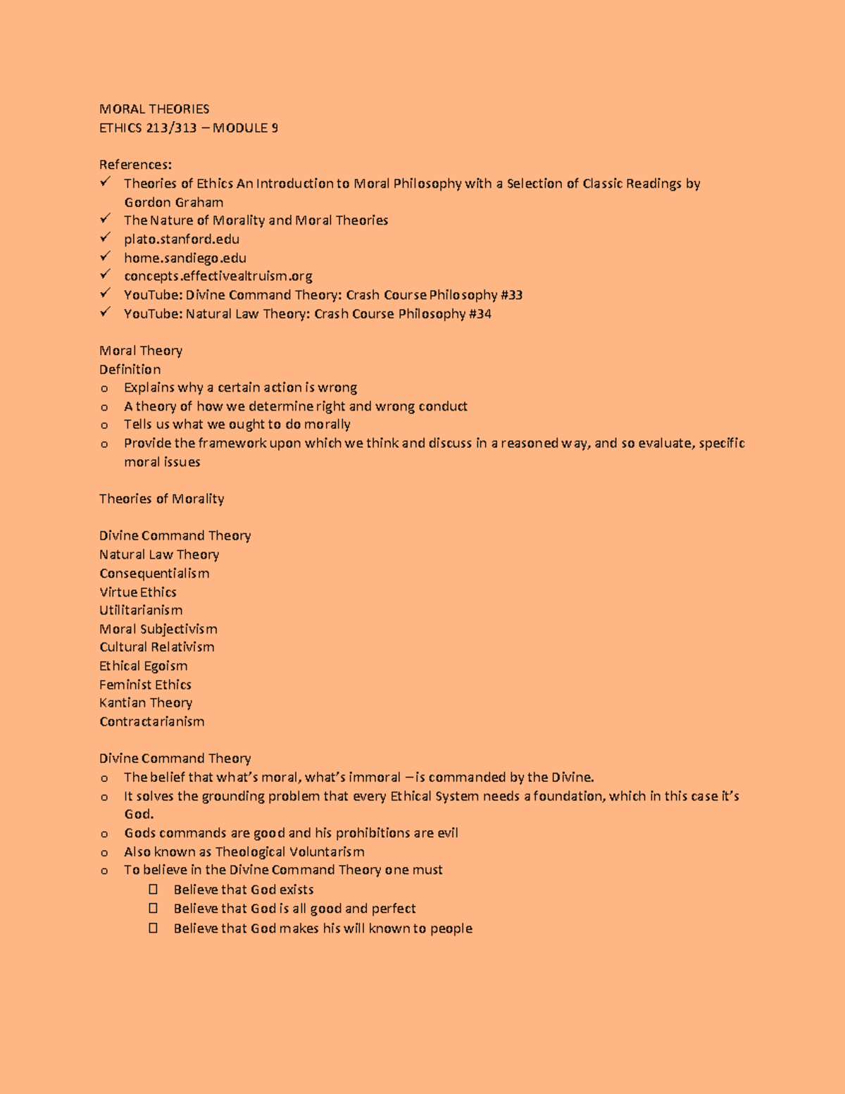 Module 9 - Moral Theories Student Lecture - MORAL THEORIES ETHICS 213/ ...