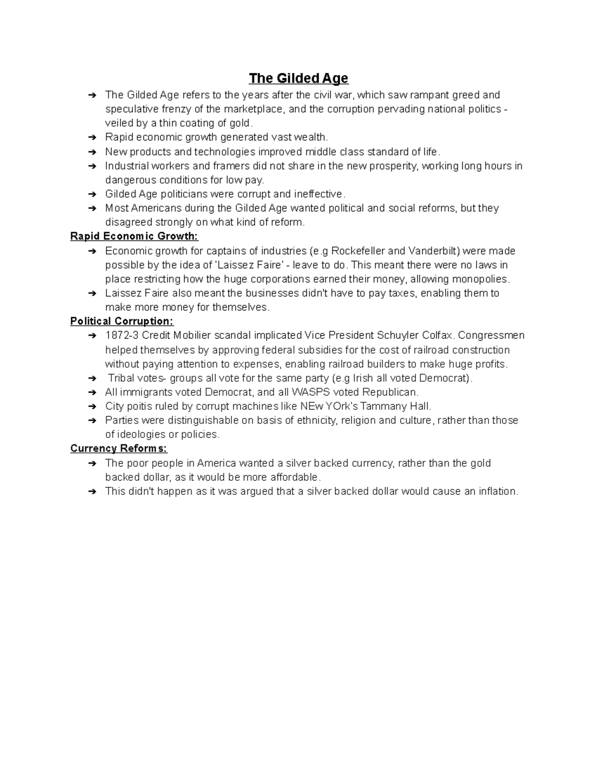 The Gilded Age - Notes - The Gilded Age The Gilded Age refers to the ...