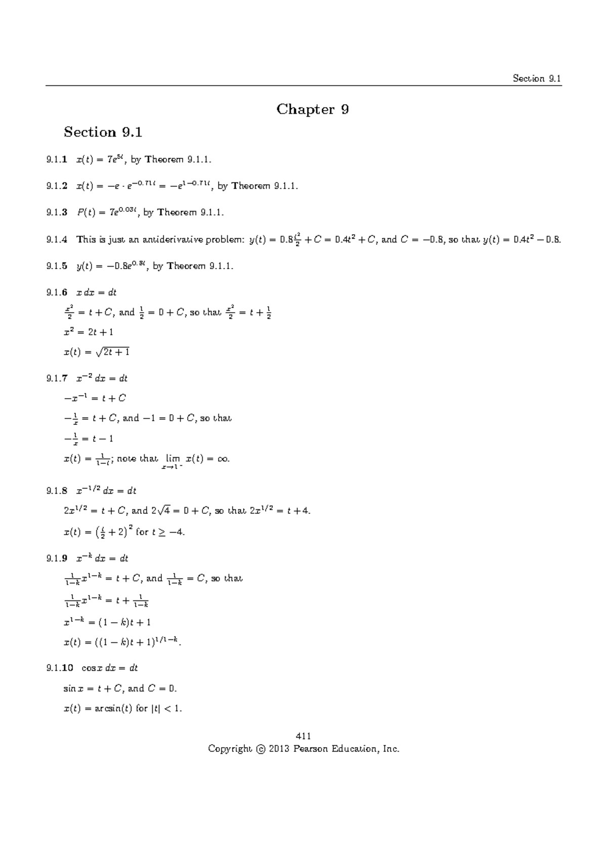 Instructor 5e ch9 final - Section 9 Chapter 9 Section 9 9.1 x(t) = 7e5t ...