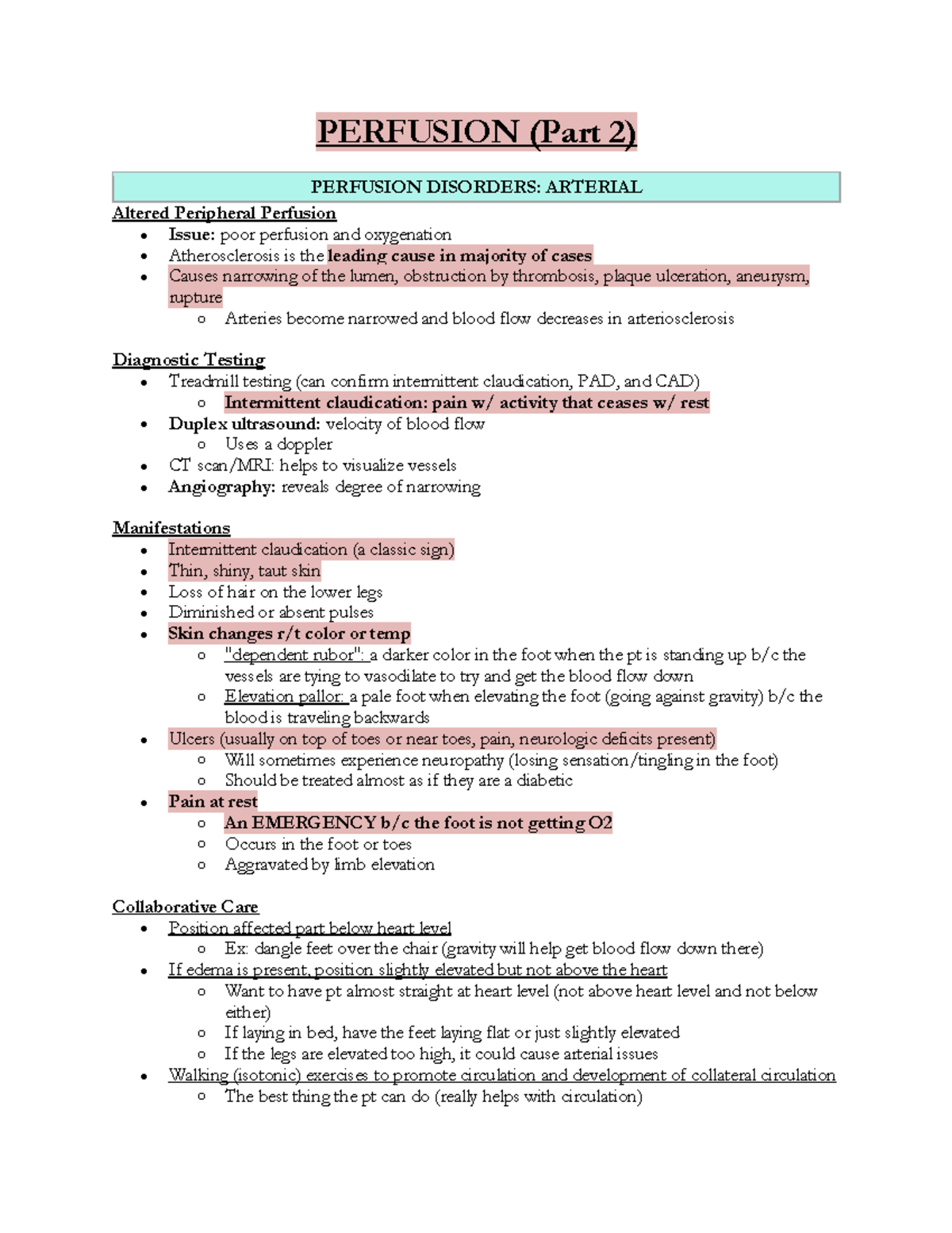 Perfusion (Part 2) - study guide - NURS 320 - Studocu