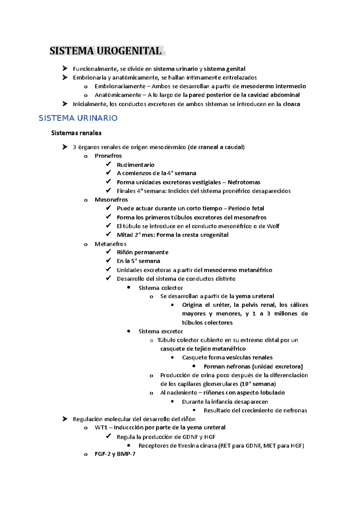 Sistema urogenital - Resumen EMBRIOLOGÍA HUMANA Y GENÉTICA BÁSICA - SISTEMA UROGENITAL - Studocu
