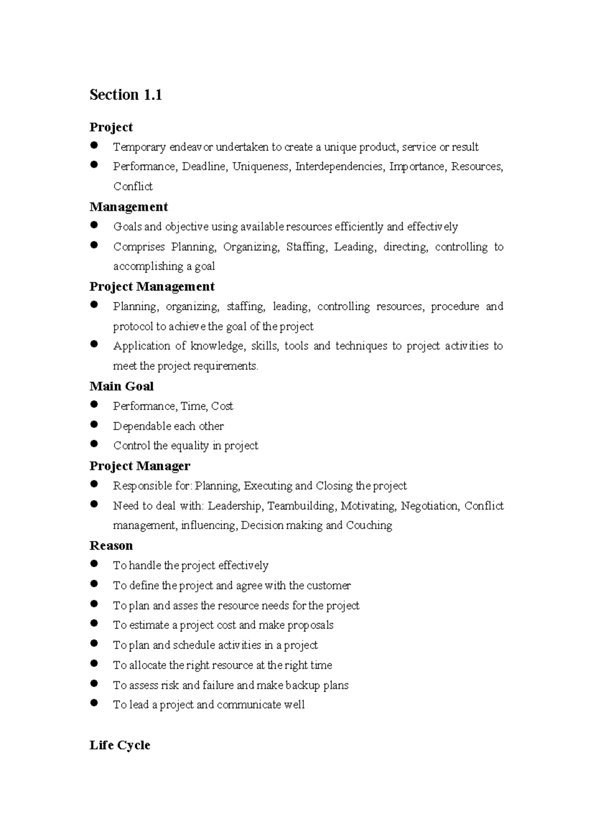 Section 1 - Section 1 Project Temporary endeavor undertaken to create a ...