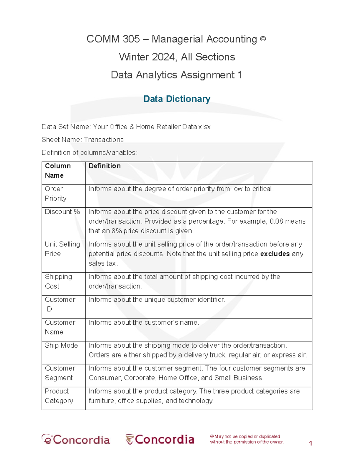 COMM 305 DA Assignment 1 Data Dictionary Winter 2024 - © May not be ...
