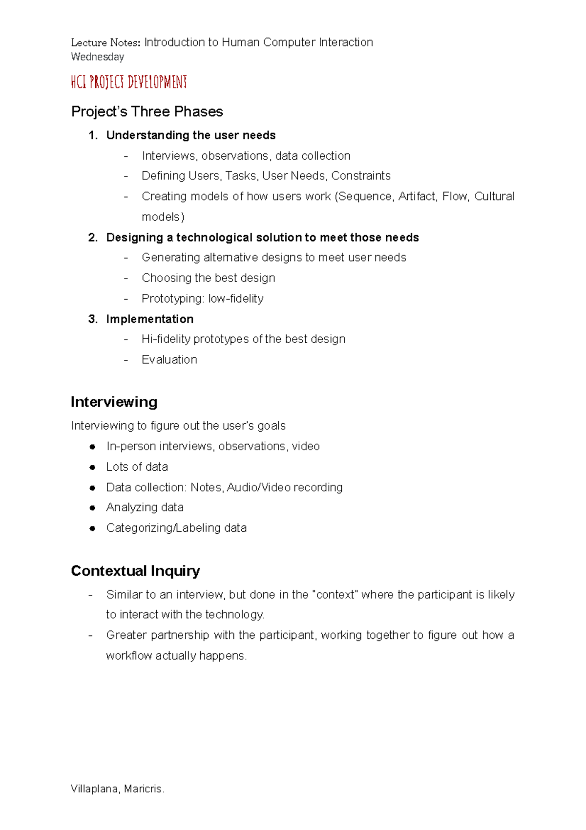 HCI Project Development(Week14 Lecture Notes) - Wednesday HCI PROJECT ...