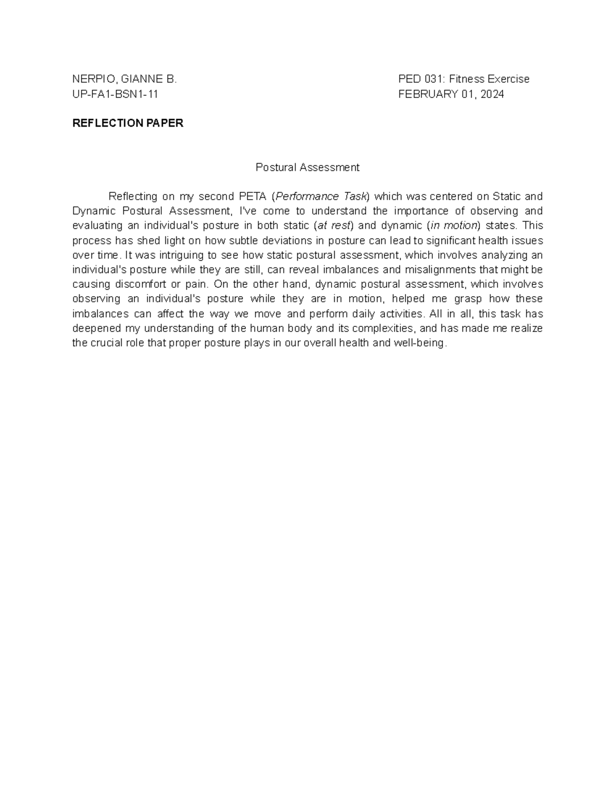 Performance TASK 2 Reflection Paper - NERPIO, GIANNE B. PED 031 ...