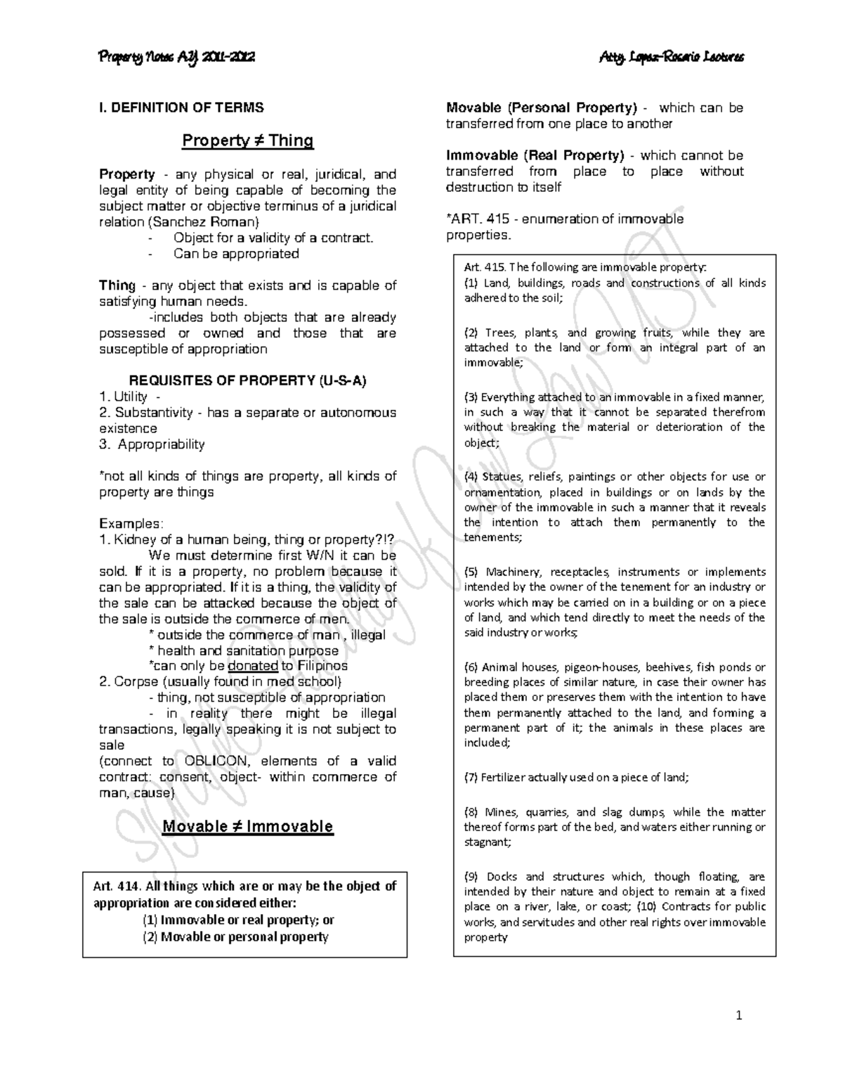 183778919 Atty Lopez Rosario Notes on Property UST Civil Law - Art. 414 ...