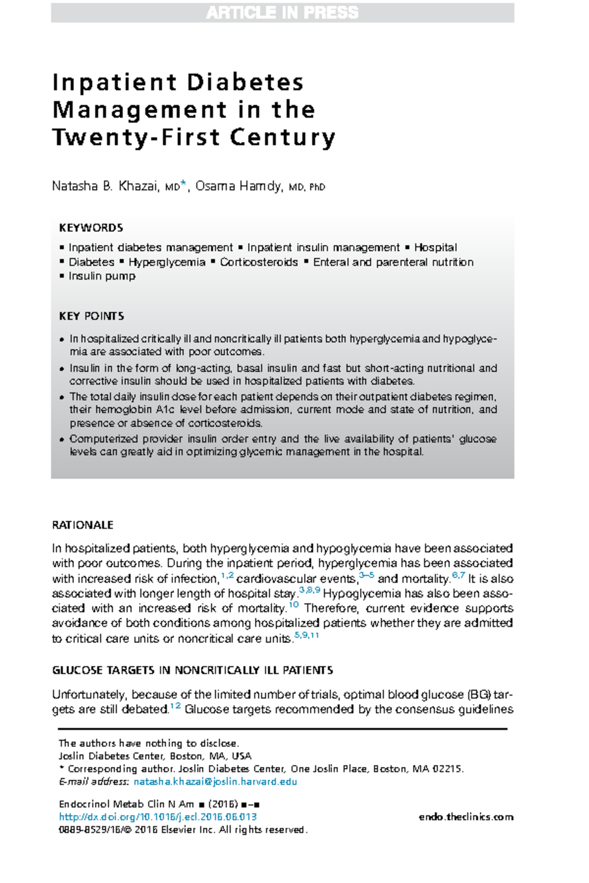 Inpatient Diabetes management in 21 century 2016 - I n p a t i e n t D ...