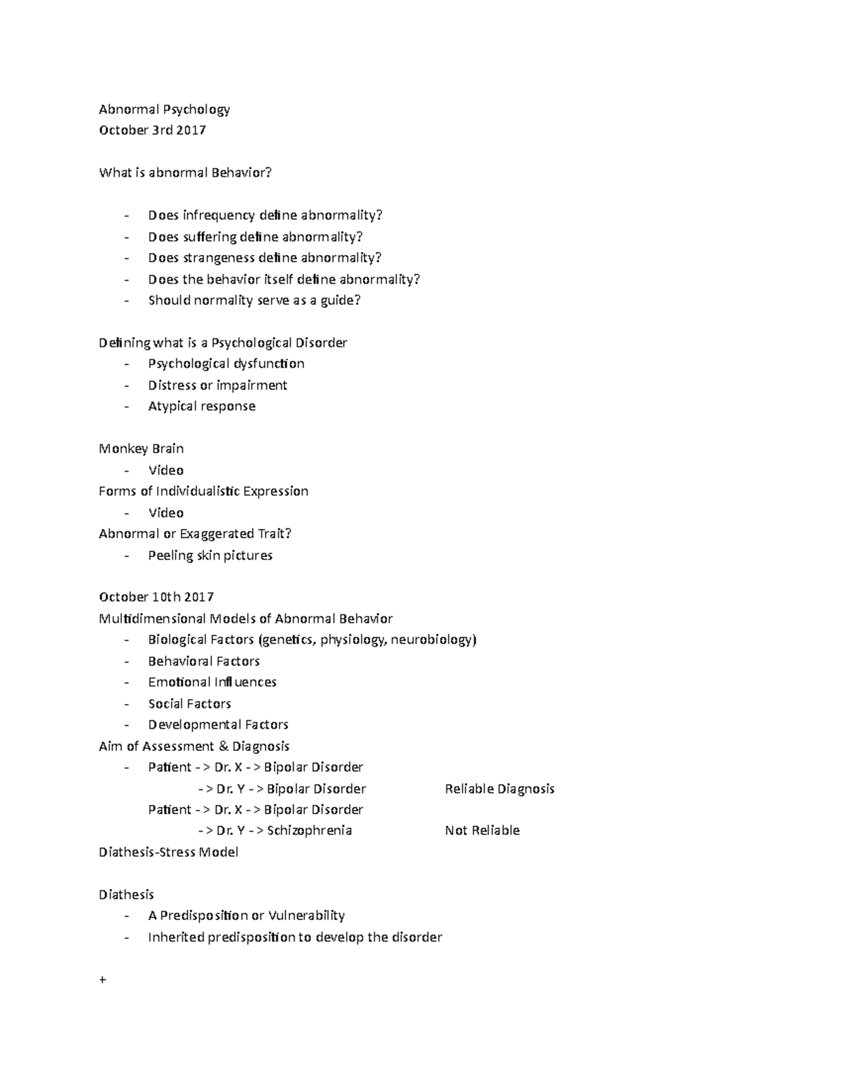AP Lecture - notes - Abnormal Psychology October 3rd 2017 What is ...