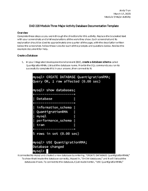 DAD 220 Module Four Major Activity - Replace the bracketed text with your screenshots and brief ...