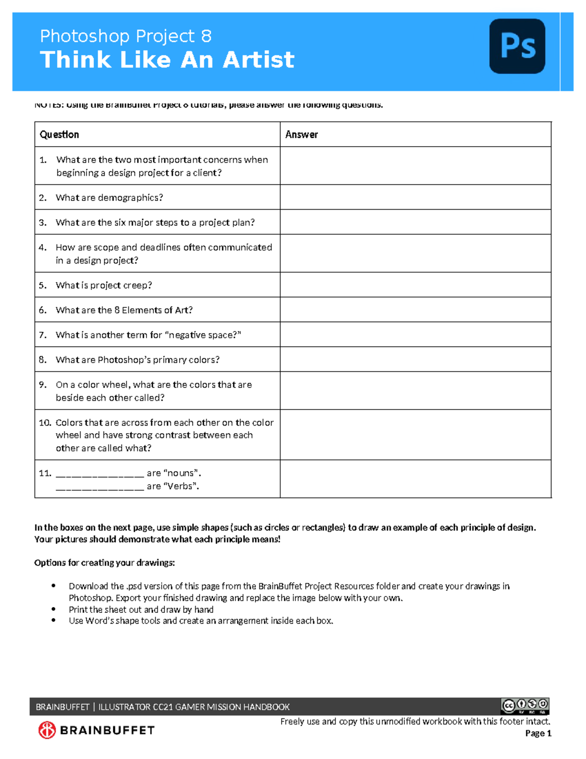 Photoshop CC21 Student Packet - P8 Think Like An Artist - Name: - Studocu
