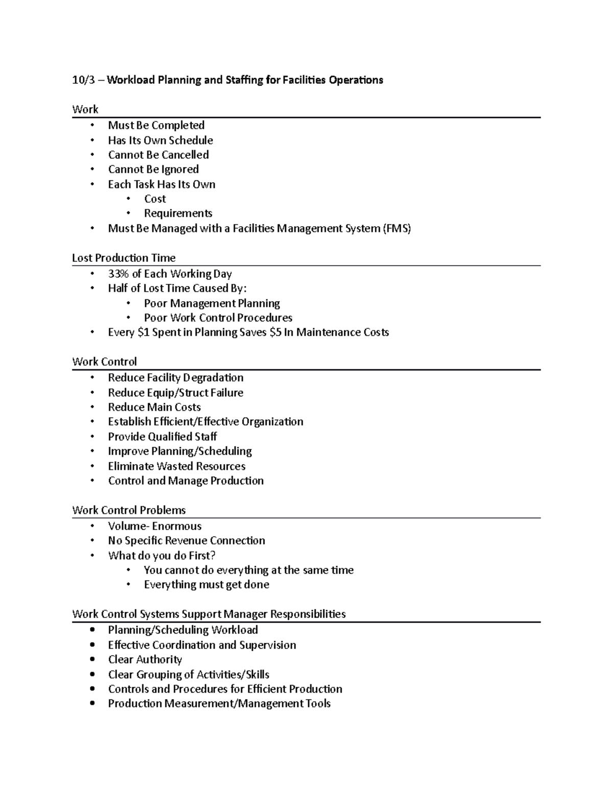 Workload Planning and Staffing - Initiate Work Order 2. Inspection 3 ...