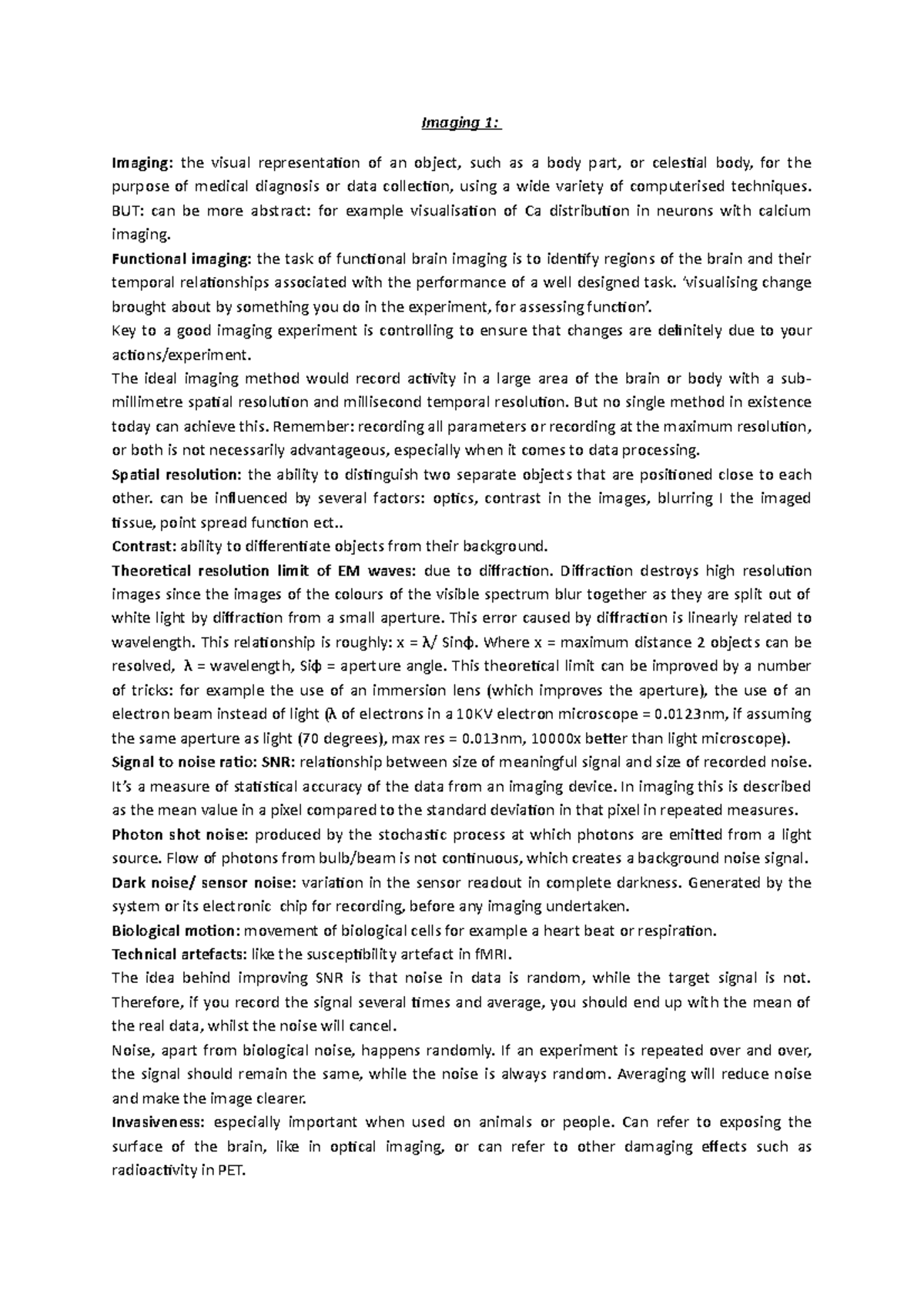 Imaging in Biomedical Research (E) - Lecture notes - Imaging 1 ...