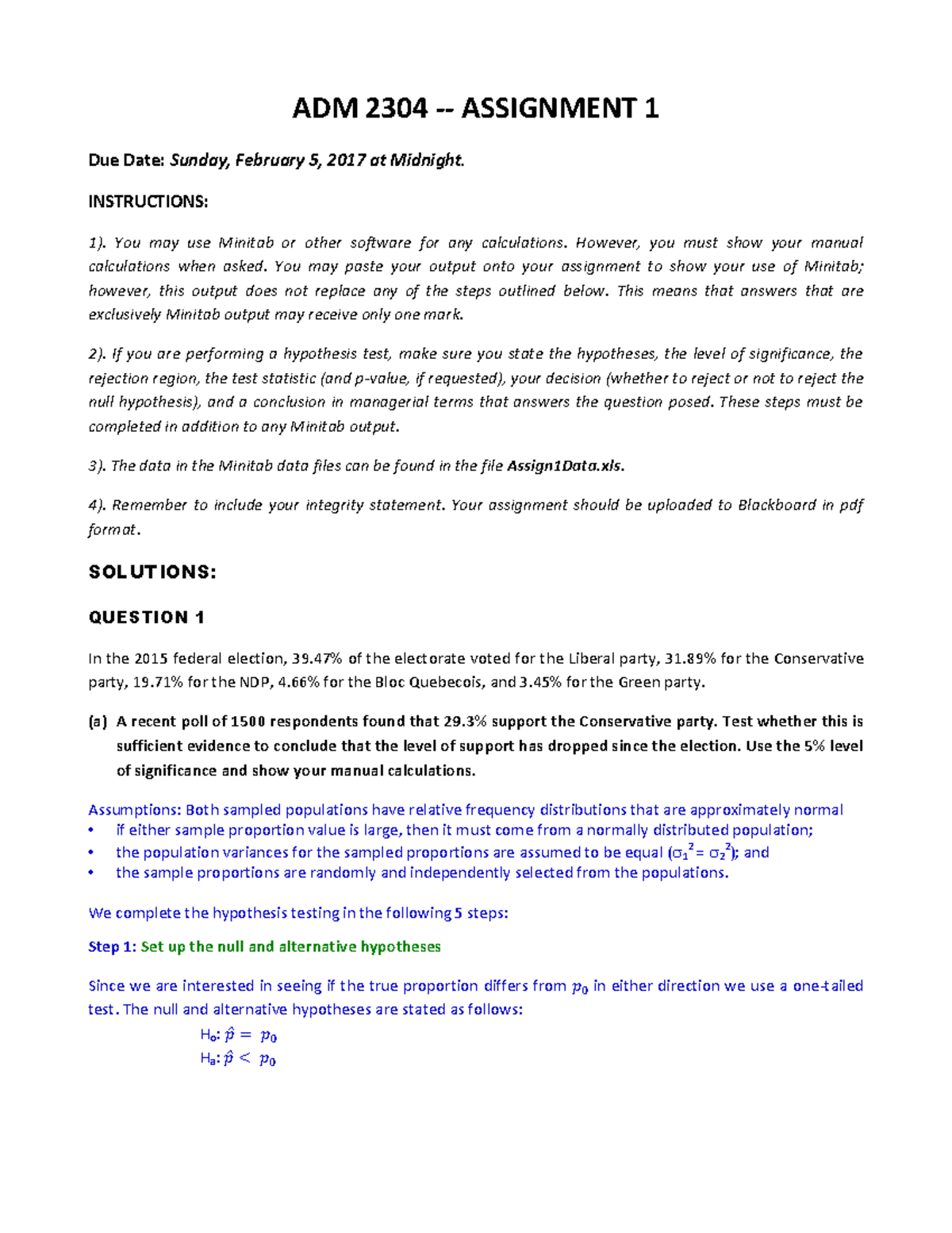 ADM 2304 Assignment No - POPULATION VARIANCE - ADM 2304 - ASSIGNMENT 1 Due Date: Sunday ...