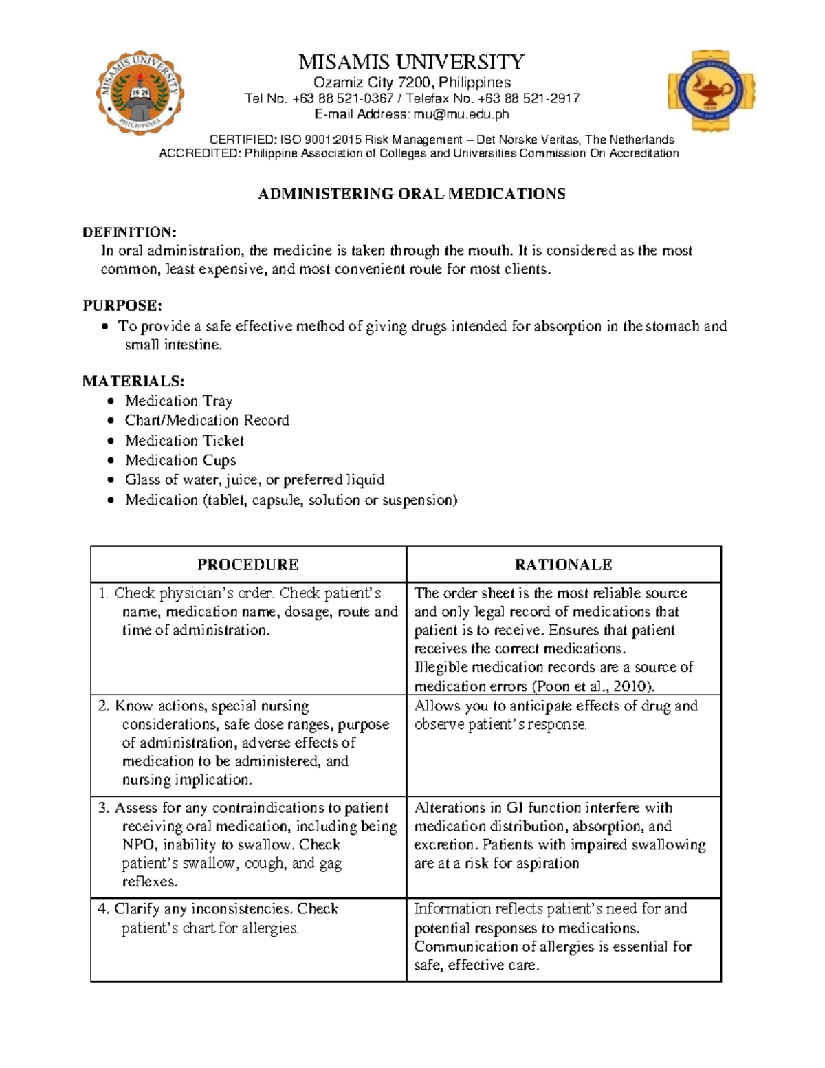 Procedure-Oral-Medication-Administration-revised - Ozamiz City 7200 ...