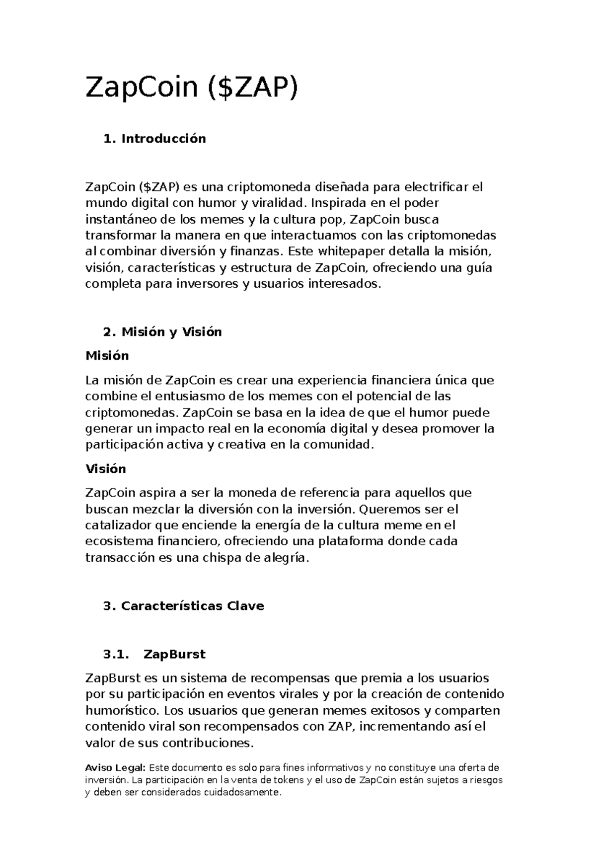 Whitepaper Zap Coin - .nu uy - ZapCoin ($ZAP) 1. Introducción ZapCoin ...