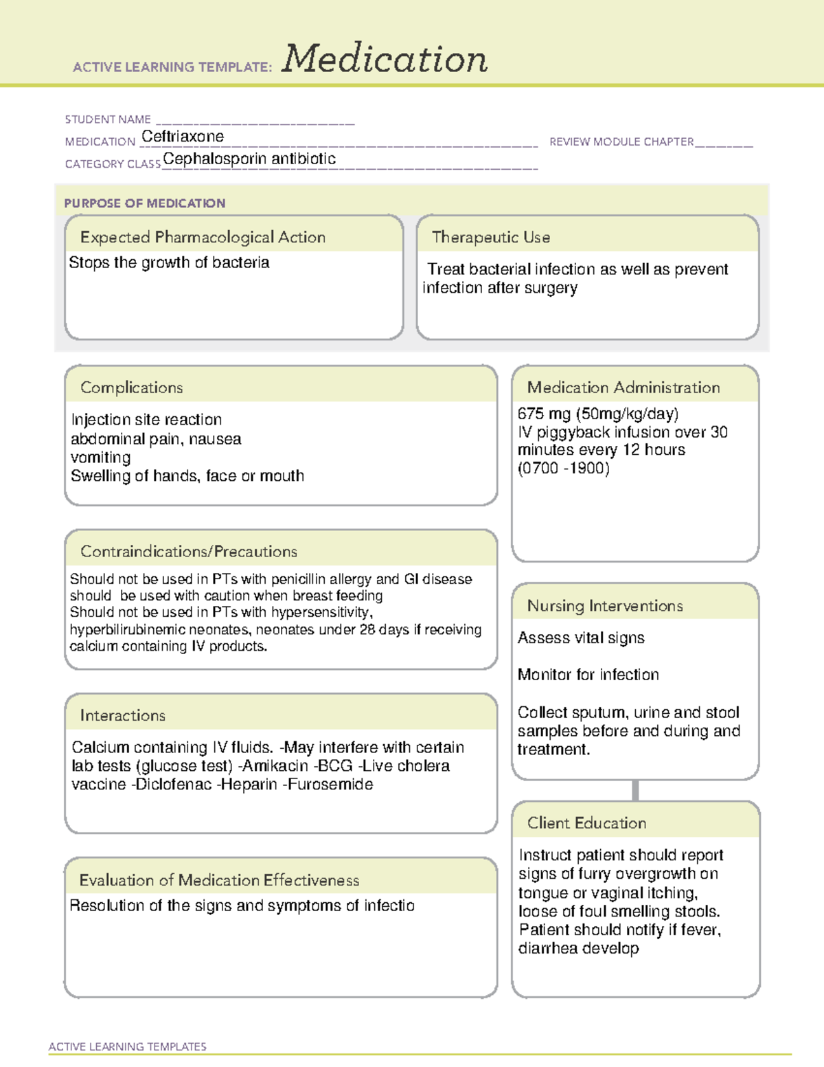 Med Template - Ceftriaxone - NUR 3465 - FAU - Studocu