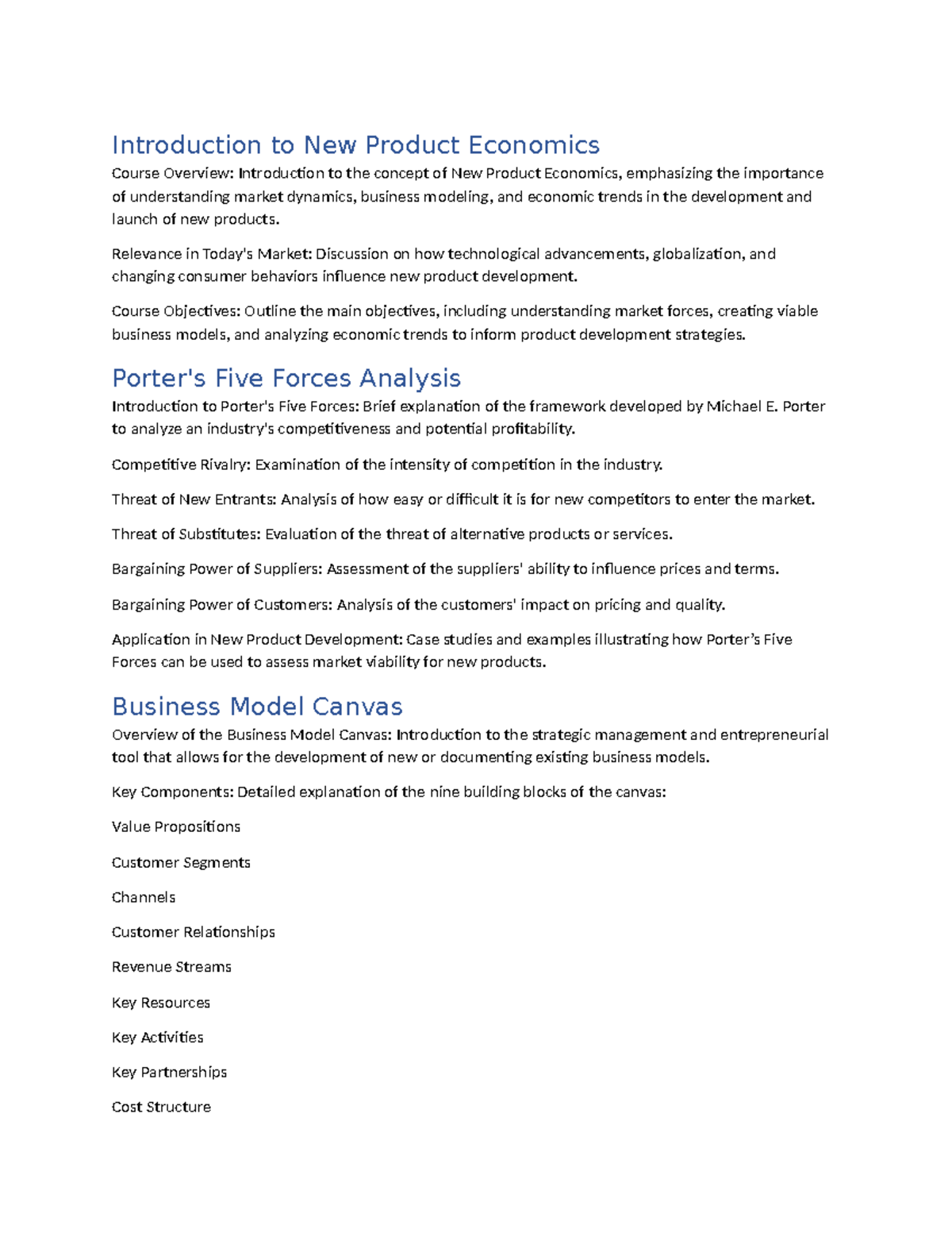 NPE summary - Introduction to New Product Economics Course Overview ...