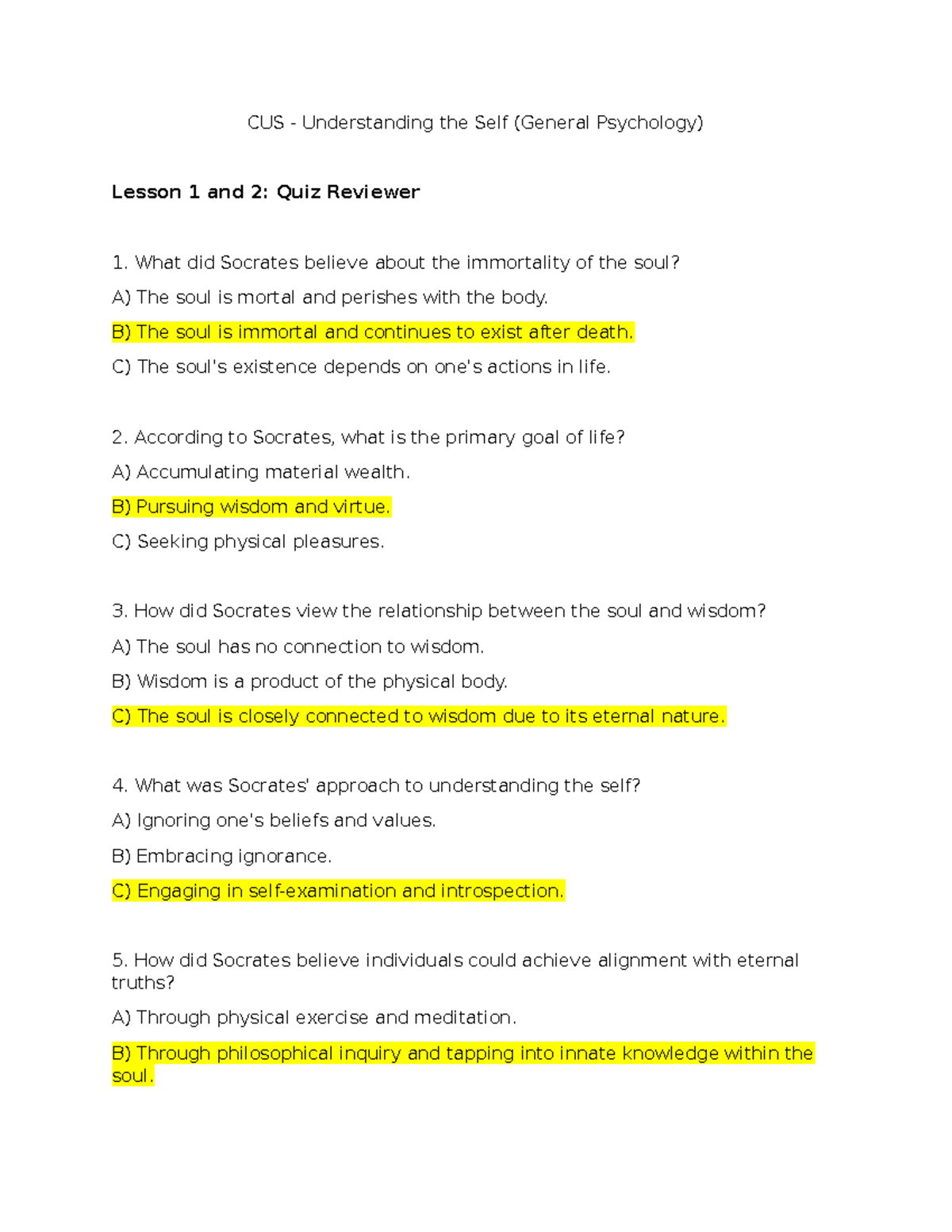 Lesson 1 to 3 - ertyghertyg - CUS - Understanding the Self (General ...