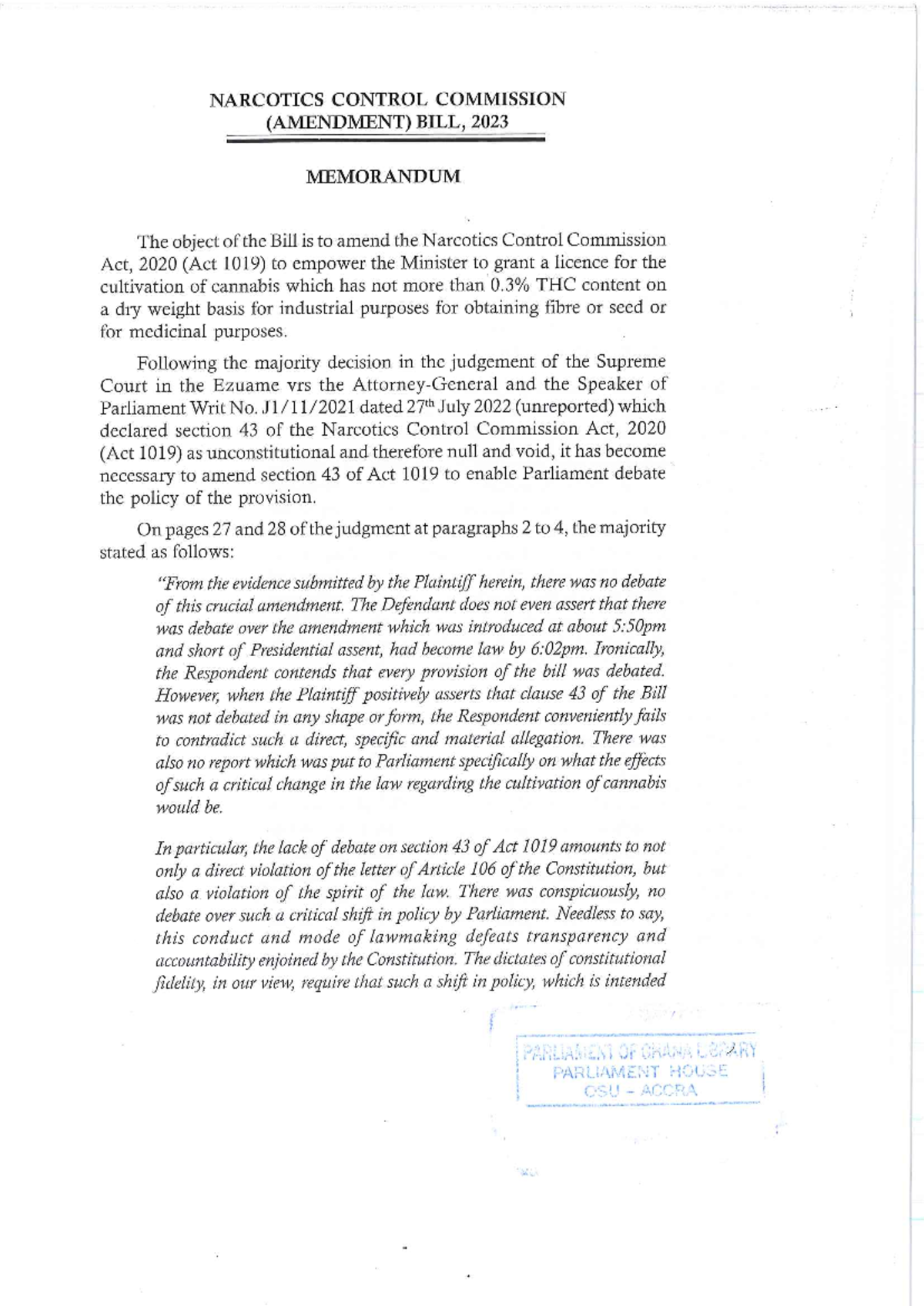 Narcotics Control Commission (Amendment) Bill, 2023 - LAW - Studocu