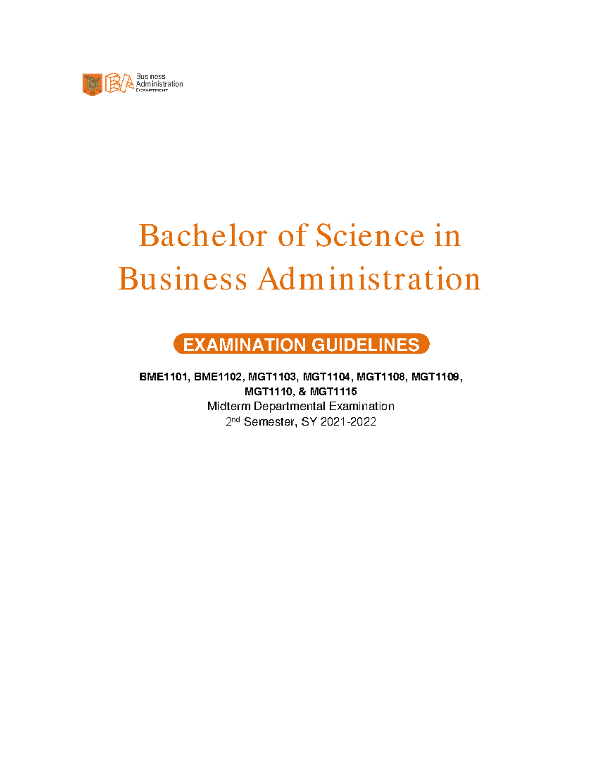 Midterm Examination Guidelines 2nd Sem SY2021-2022 - Bachelor of Science in Business ...