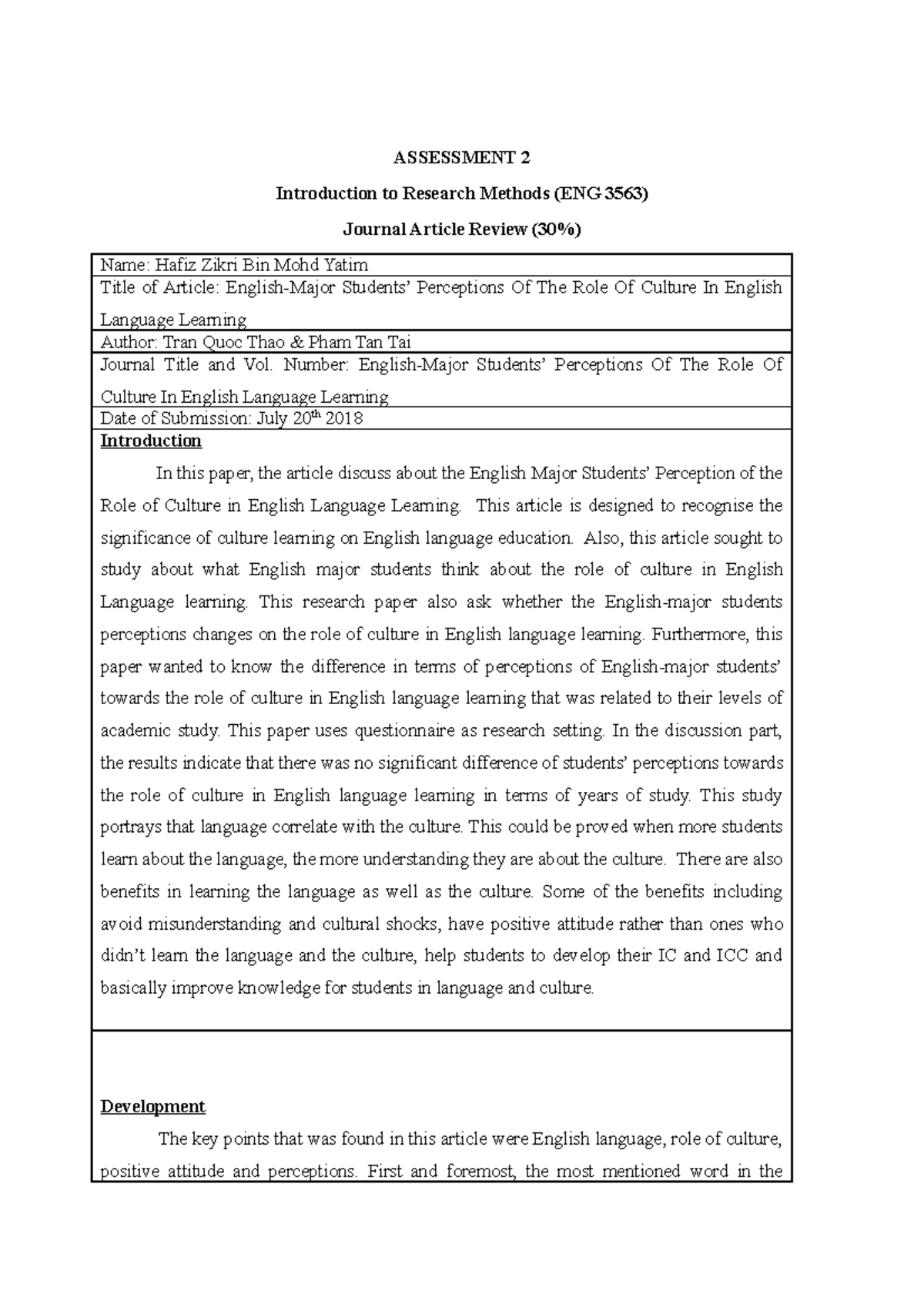 Rmp assignment 2 - ASSESSMENT 2 Introduction to Research Methods (ENG ...