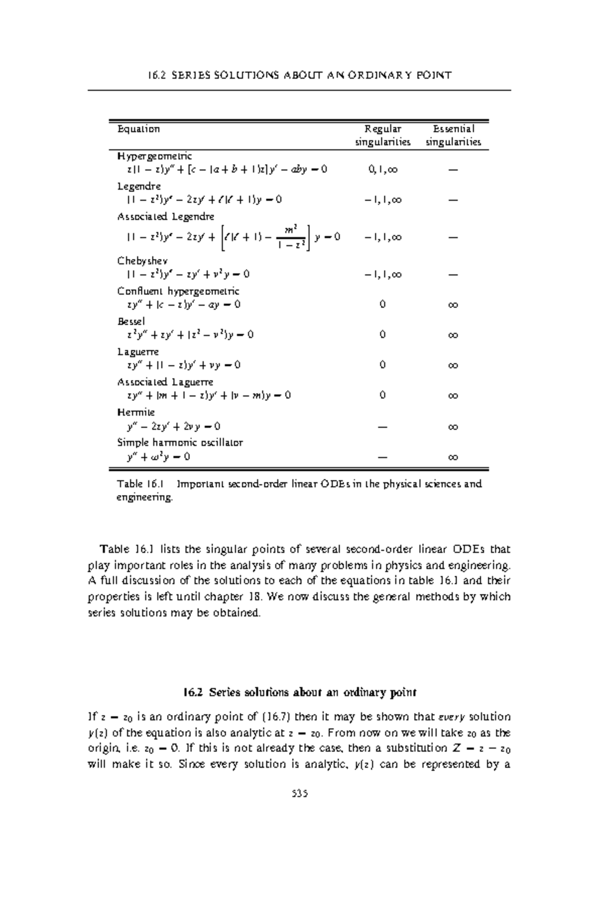 Physics Engineering (45) - 16 SERIES SOLUTIONS ABOUT AN ORDINARY POINT ...