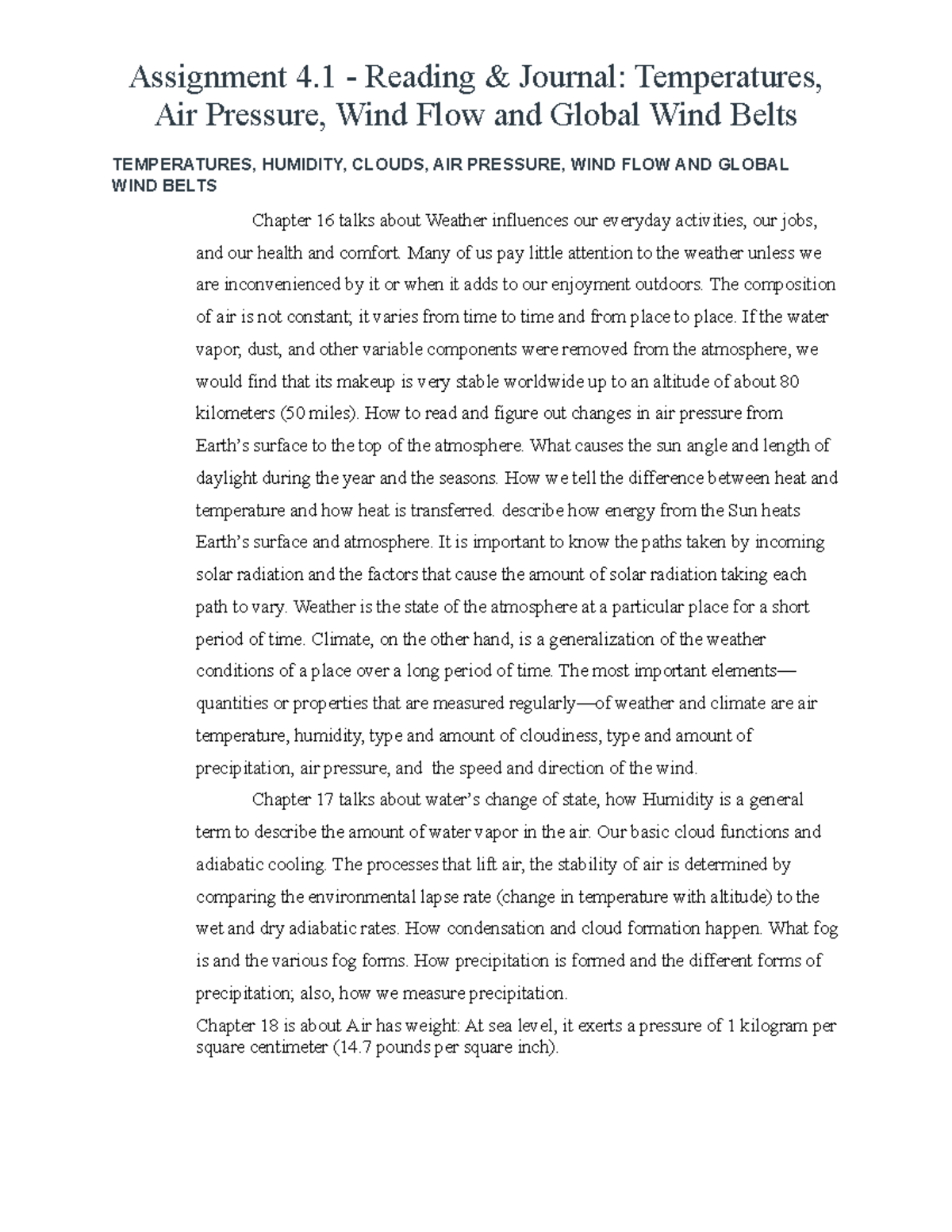Assignment 4 - Air Pressure, Wind Flow and Global Wind Belts ...