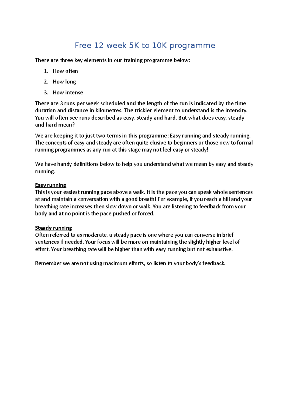 5K to 10K programme for website article 1 - Free 12 week 5K to 10K ...