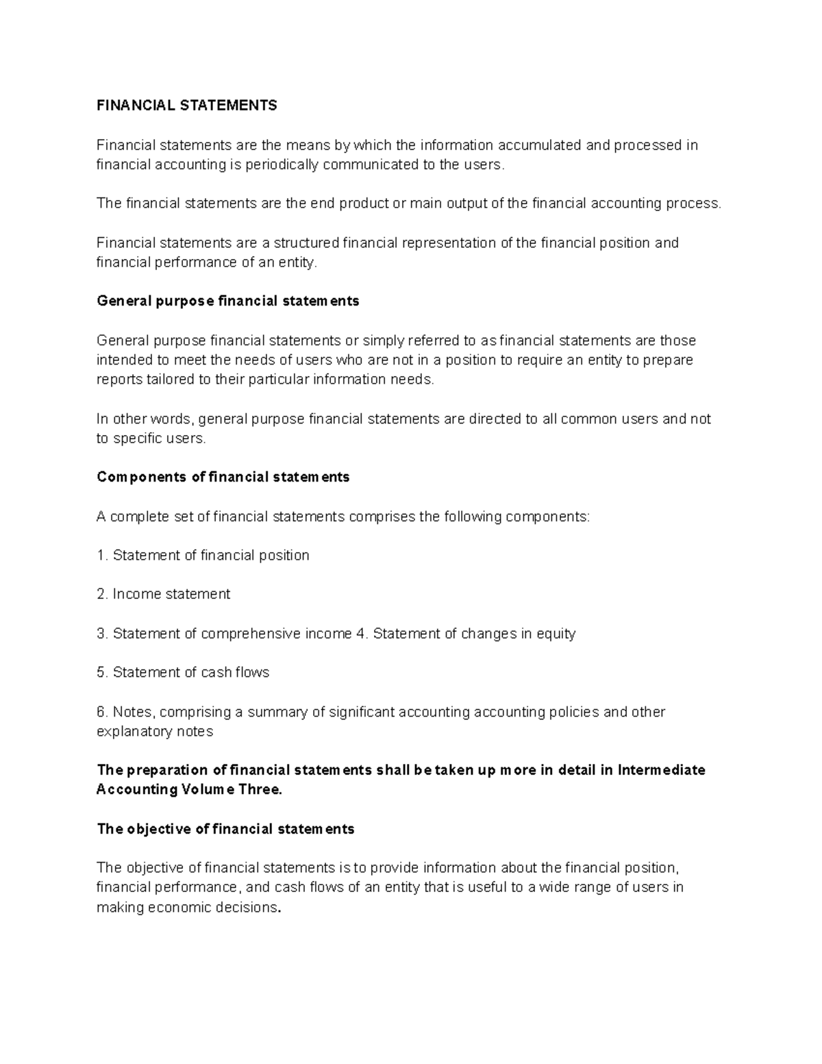 Chapter 8 CFAS - CFAS pdf document - FINANCIAL STATEMENTS Financial statements are the means by ...