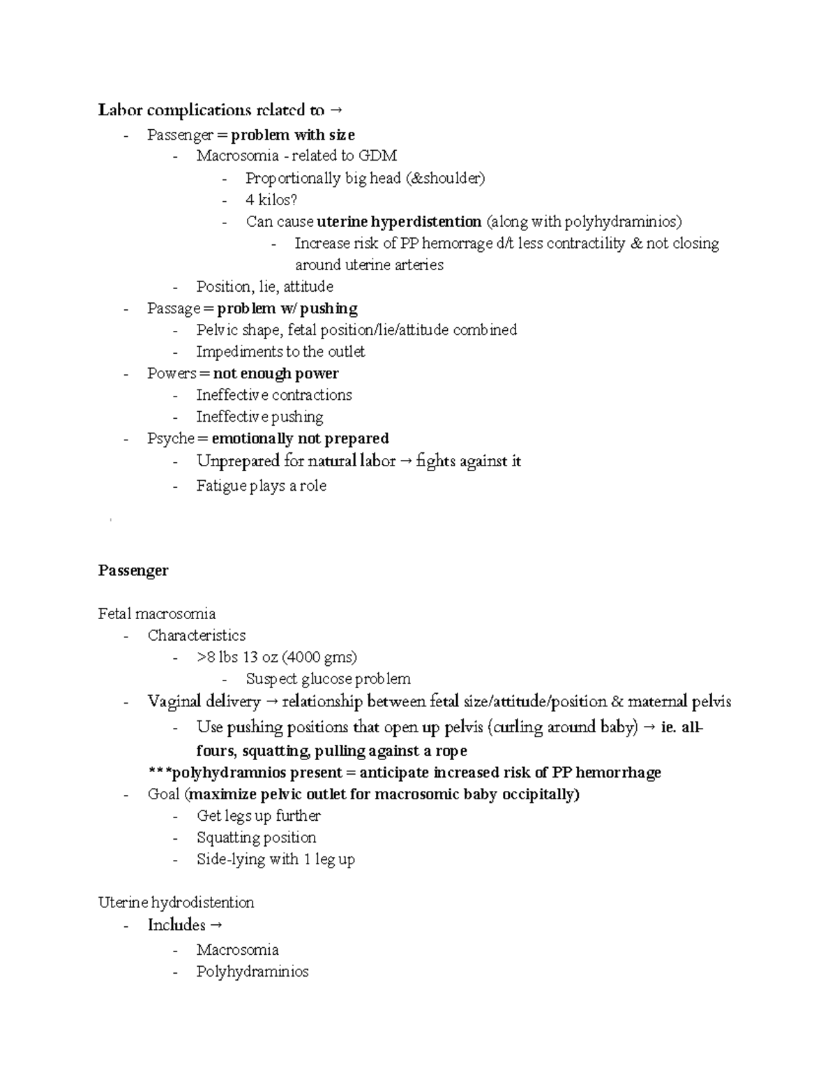 (11 1) Intrapartum Complications - Labor complications related to → ...