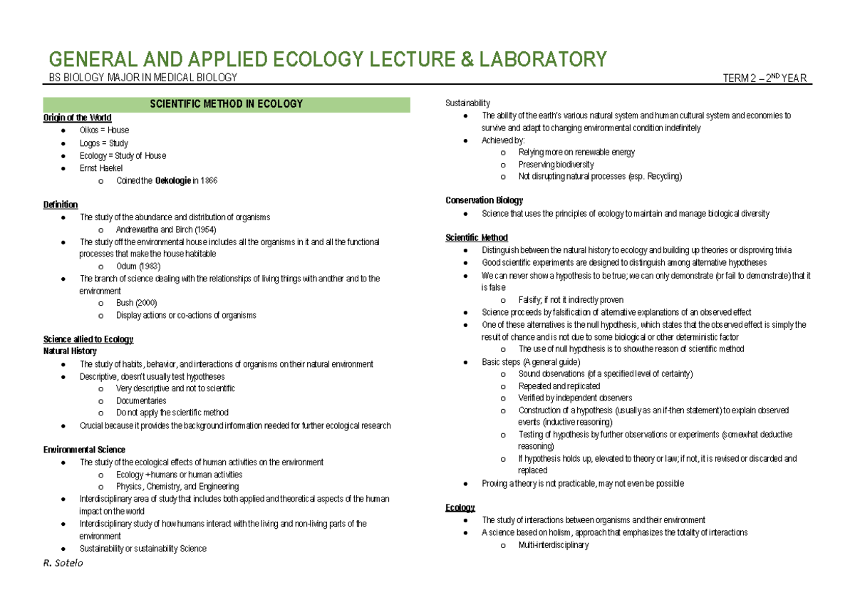 GEN APP Ecology - R. Sotelo ####### GENERAL AND APPLIED ECOLOGY LECTURE ...