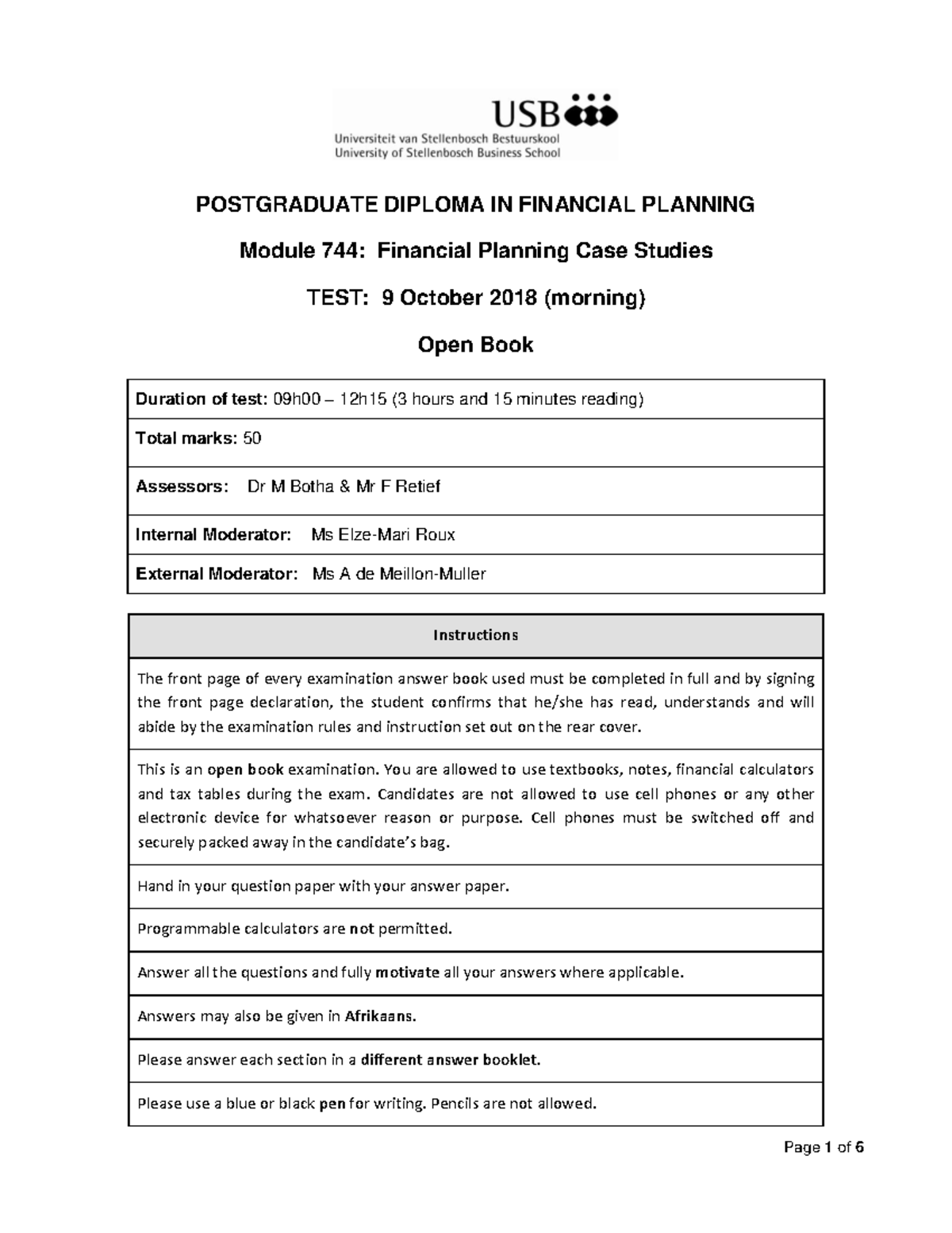 2018 Mod 4 Test (morning) Solution - POSTGRADUATE DIPLOMA IN FINANCIAL ...