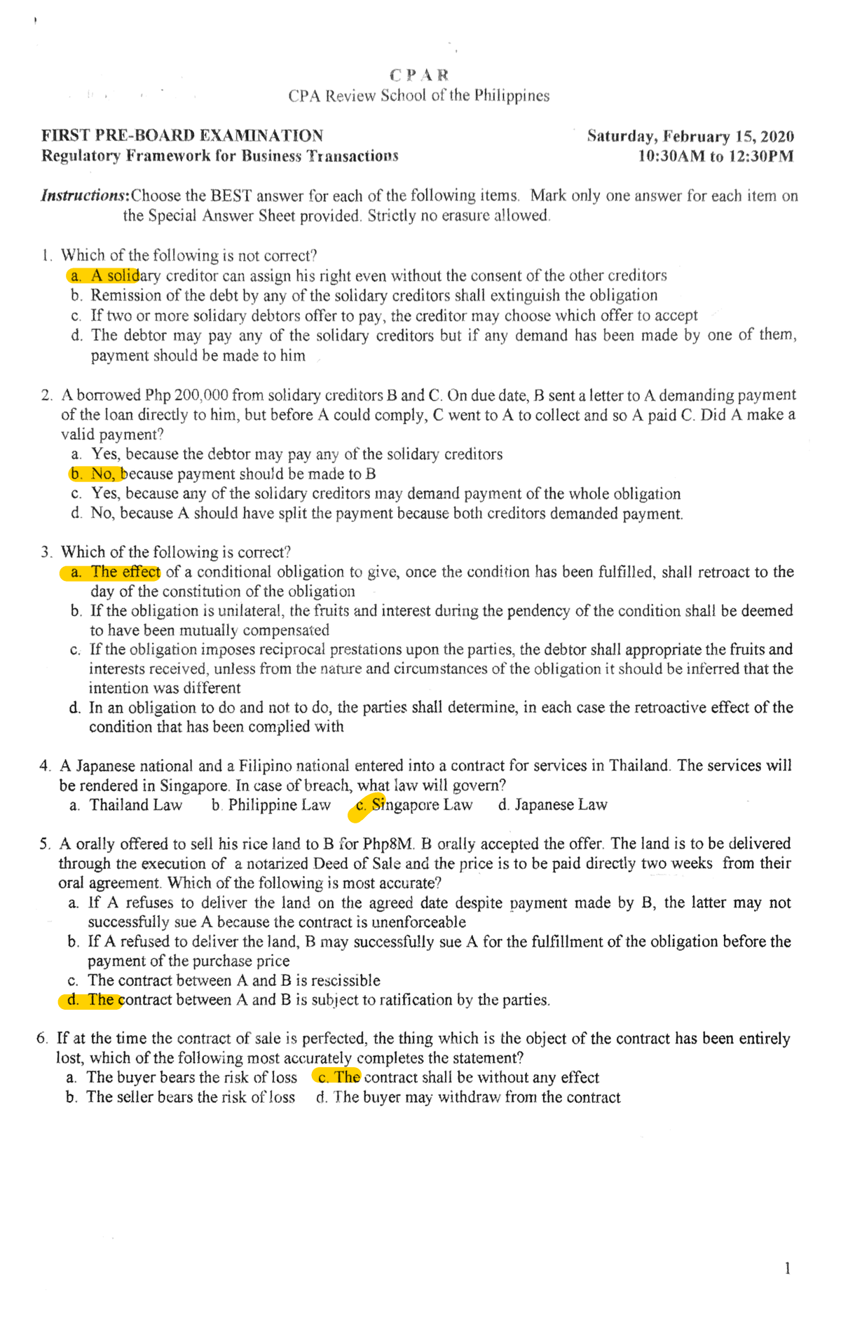 RFBT FEB 2020 - RFBT REVIEW MATERIALS - Bachelor of Science in ...