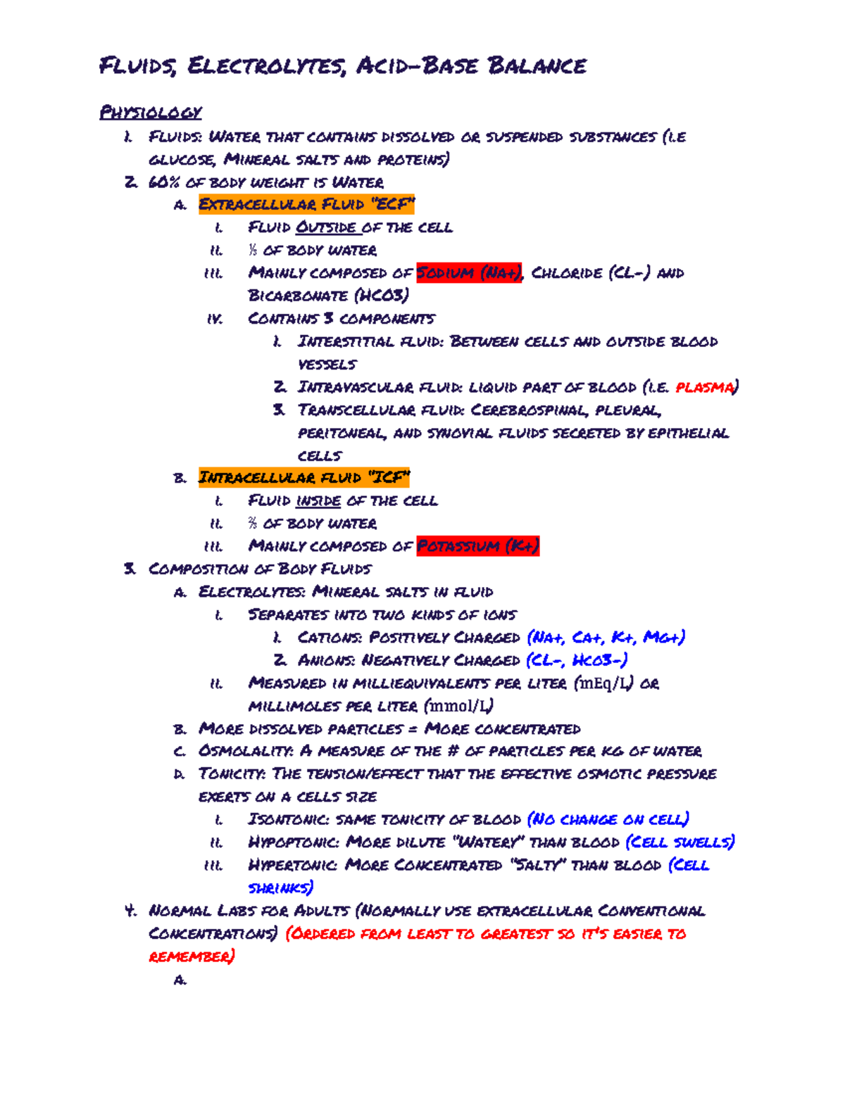 Fluid, Electrolyte, Acid-Base Balance Study Guide - Physiology Fluids ...