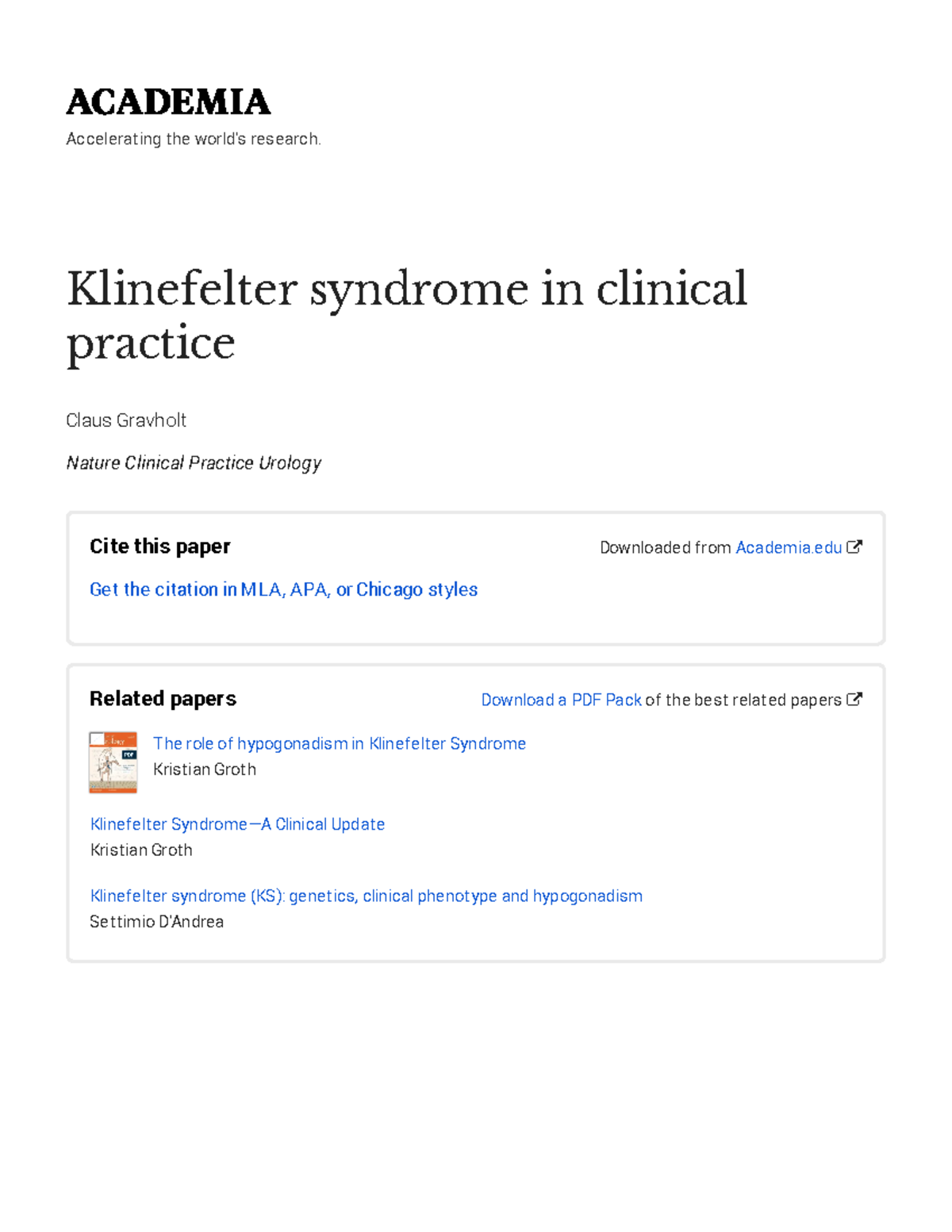 Klinefelter syndrome in clinical practice - Accelerat ing t he world's ...