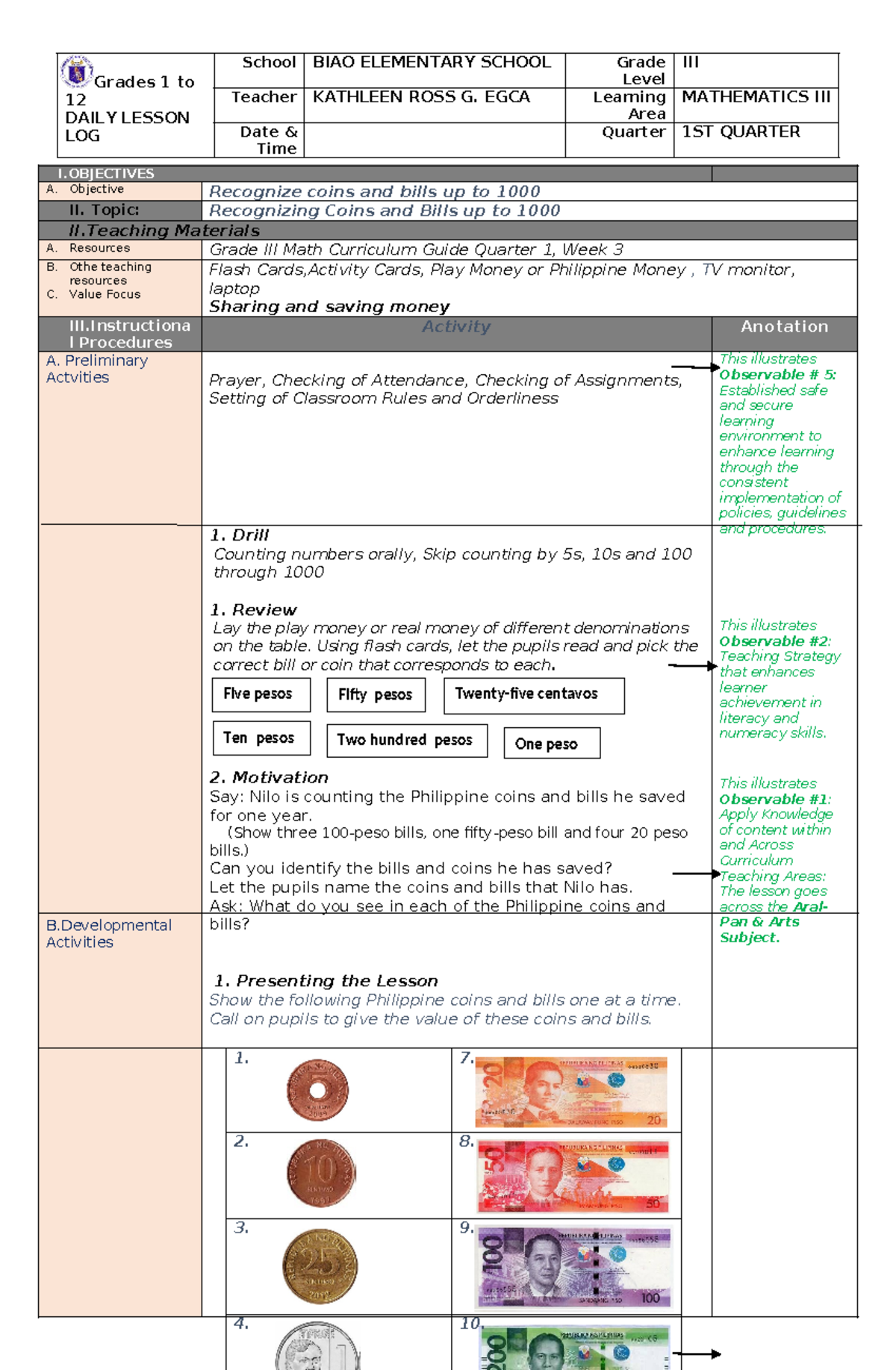 2023 Cotplan MATH 3 - cdc - Grades 1 to 12 DAILY LESSON LOG School BIAO ...