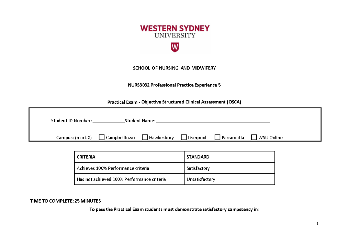 #PPE 5 OSCA criteria sheet IV infusion 2023 (2) - SCHOOL OF NURSING AND ...
