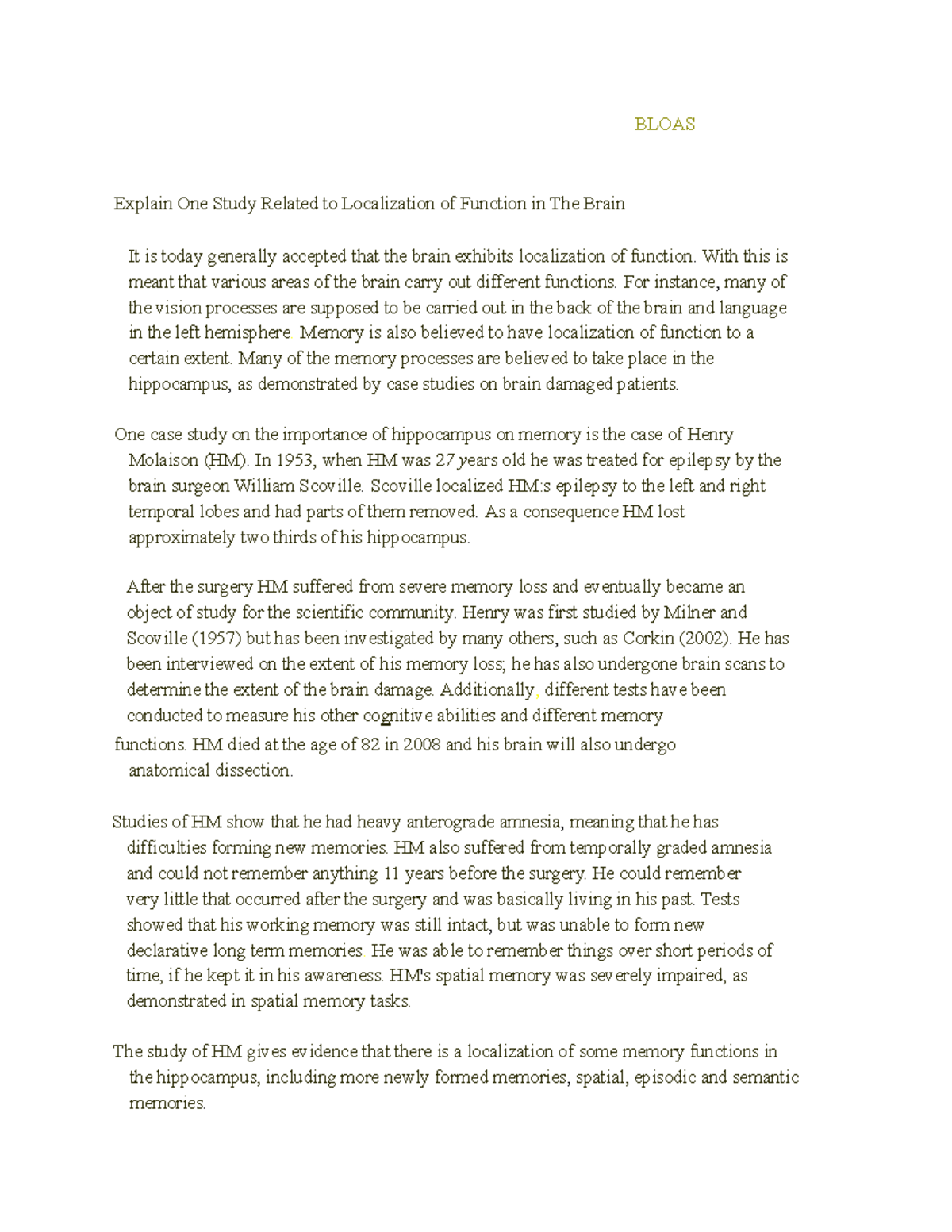 Localization SAQ - BLOAS Explain One Study Related to Localization of ...