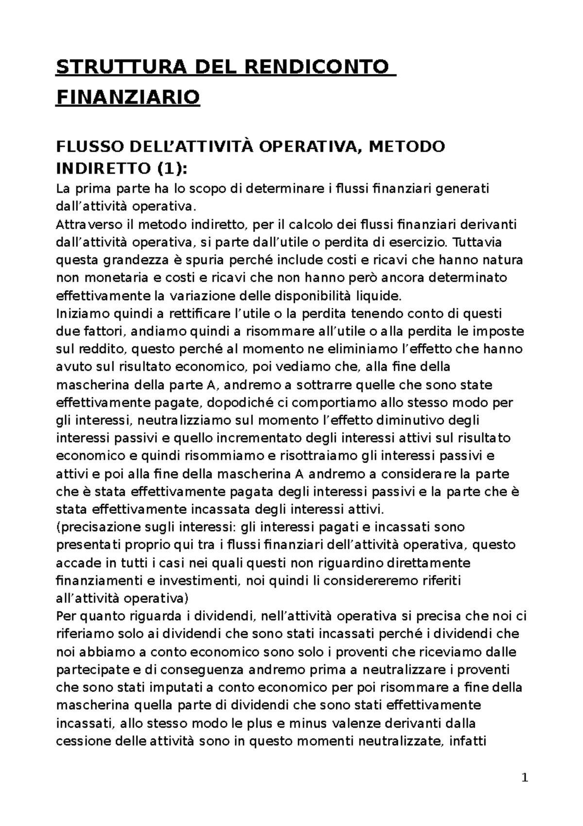 Controllo DI Gestione - STRUTTURA DEL RENDICONTO FINANZIARIO FLUSSO ...