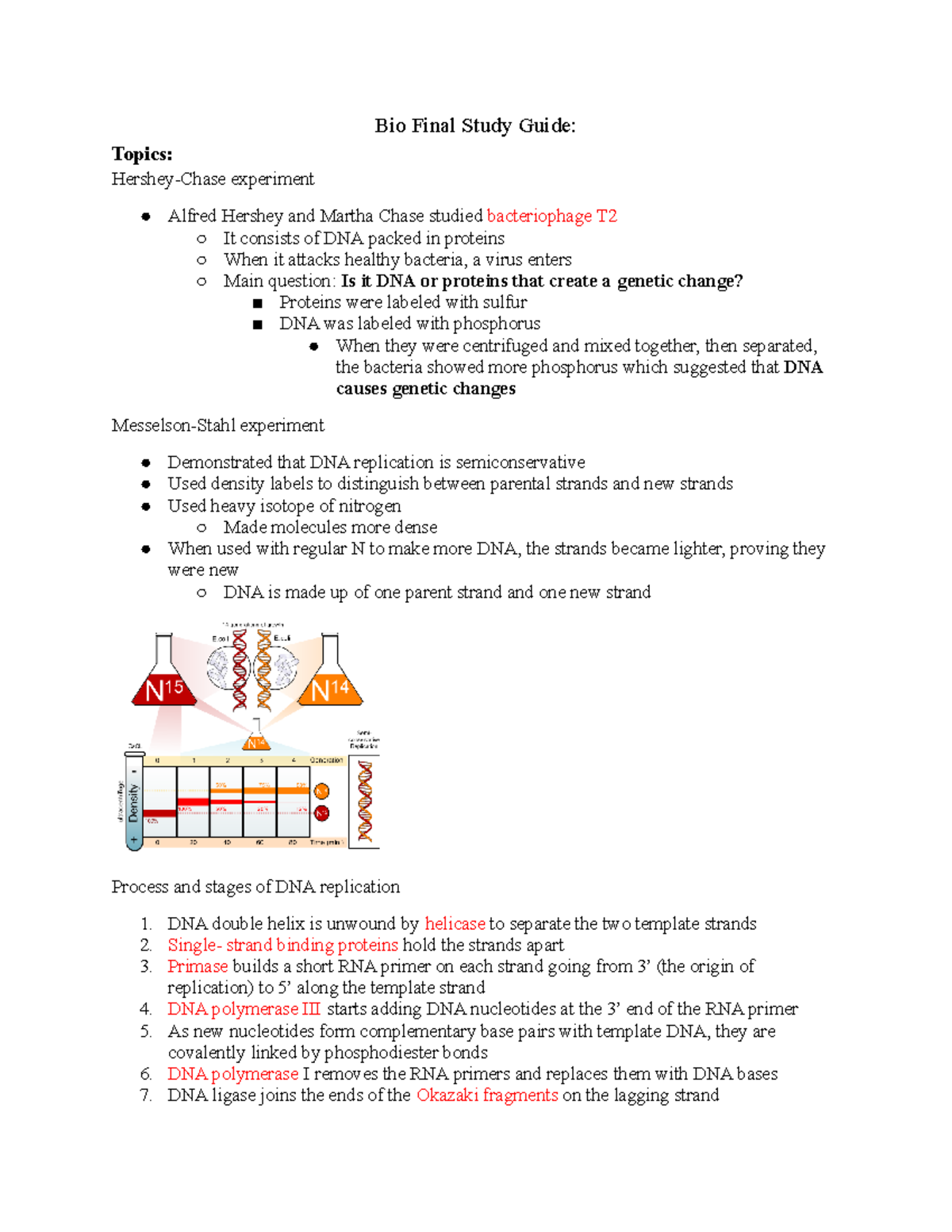 Bio Final Study Guide - Bio Final Study Guide: Topics: Hershey-Chase ...