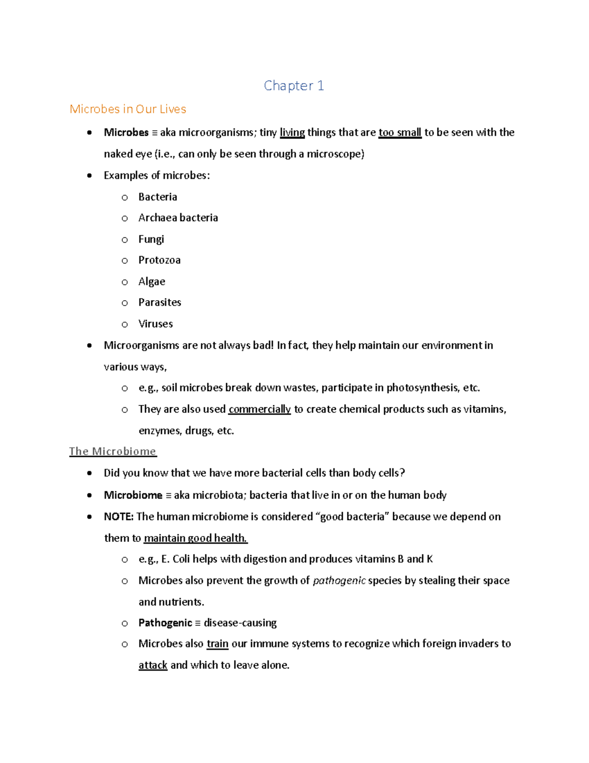 124-Ch.1 Notes - Chapter 1 Microbes in Our Lives Microbes ≡ aka ...