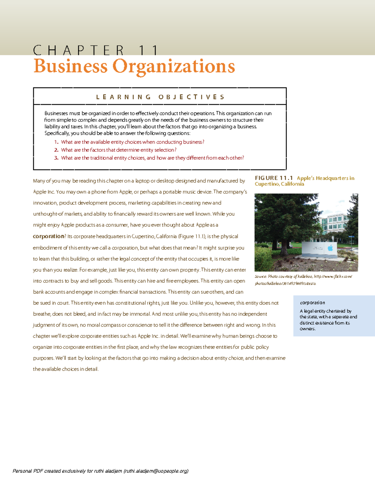 Legal Ethical Environment Business Chapter 11 - FIGURE 11’s Headquarters in Cupertino ...